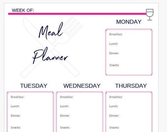 Meal Planner, Weekly Meal Planner, Breakfast, Lunch, Dinner, Dessert ...