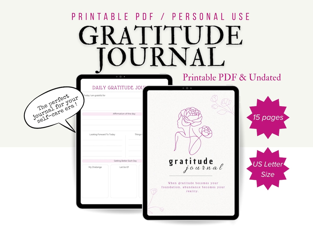 Gratitude Journal Printable PDF| Daily Weekly Monthly Gratitude Journal ...
