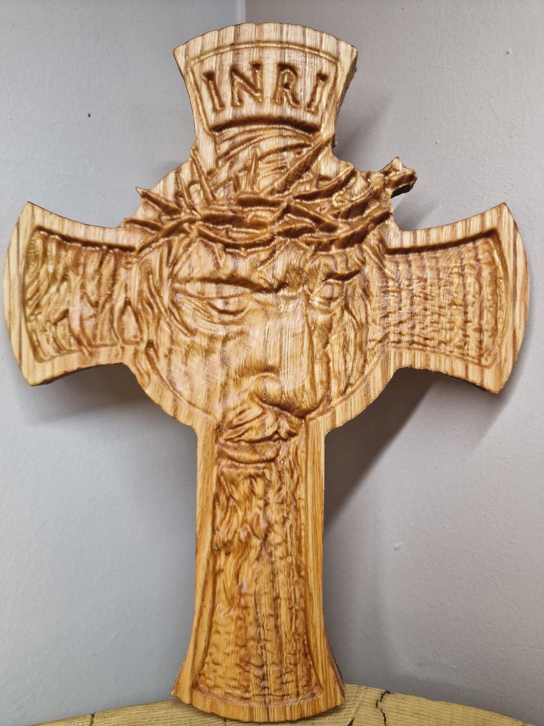 Wooden Relief Cross INRI With Jesus Face – Christian Wall Art ...