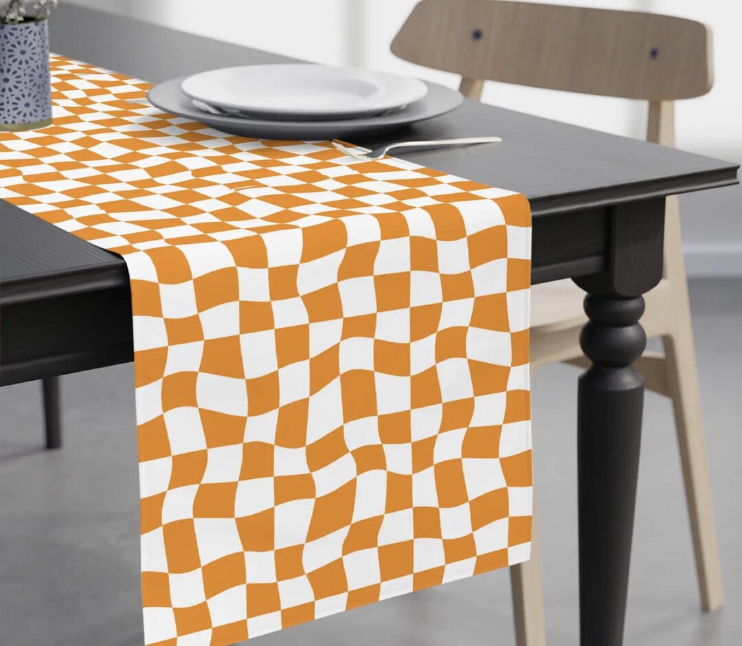 Orange and White Checkerboard Paper Table Runner - Etsy