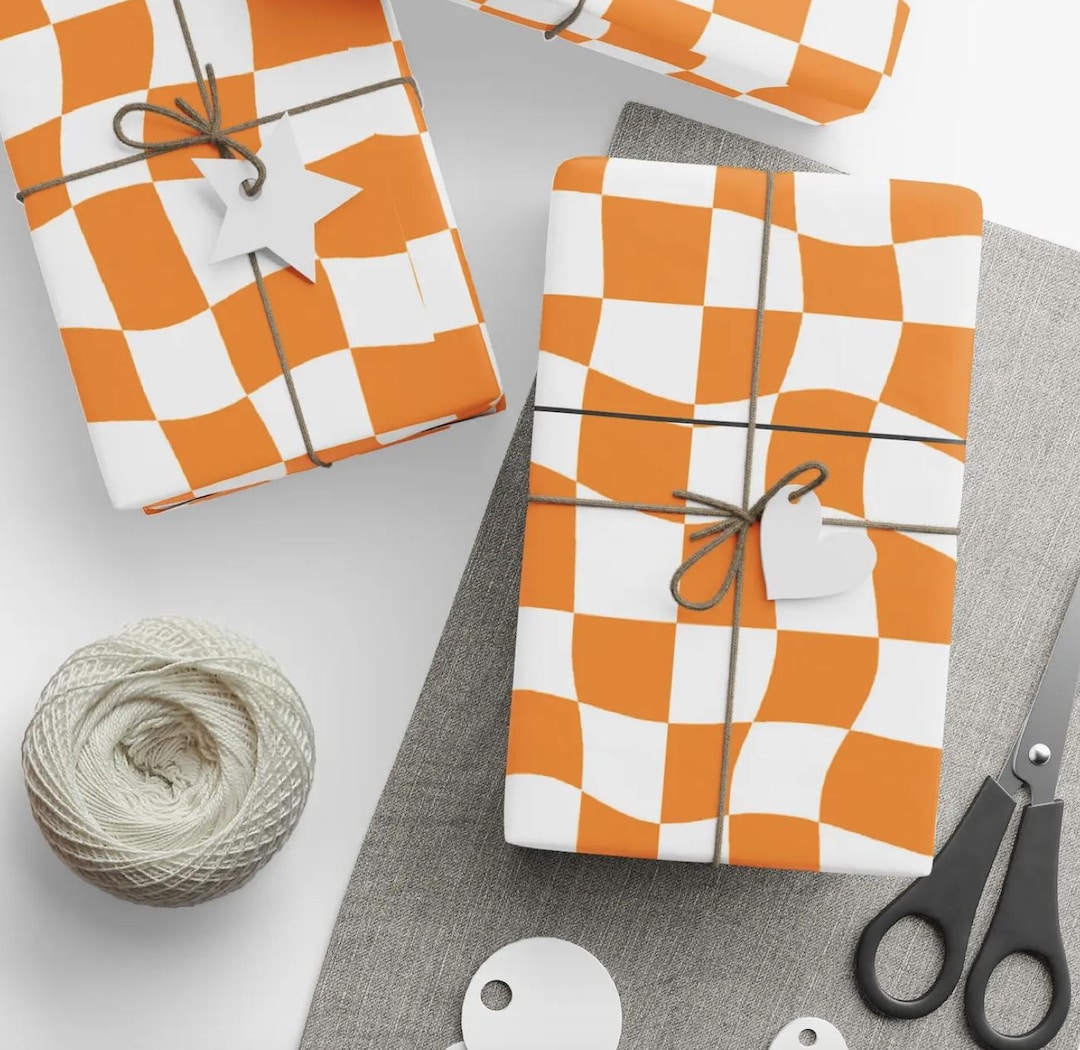 Orange and White Checkerboard 5' Roll Wrapping Paper Roll - Etsy