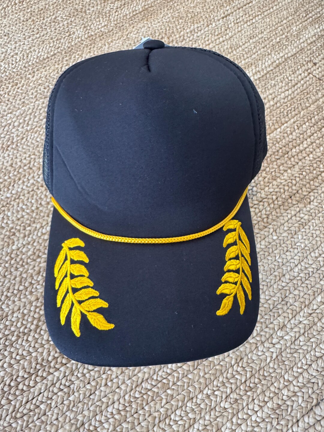 New Blank Captain Embossed Laurel Brim - Black Mesh Hat -snapback ...