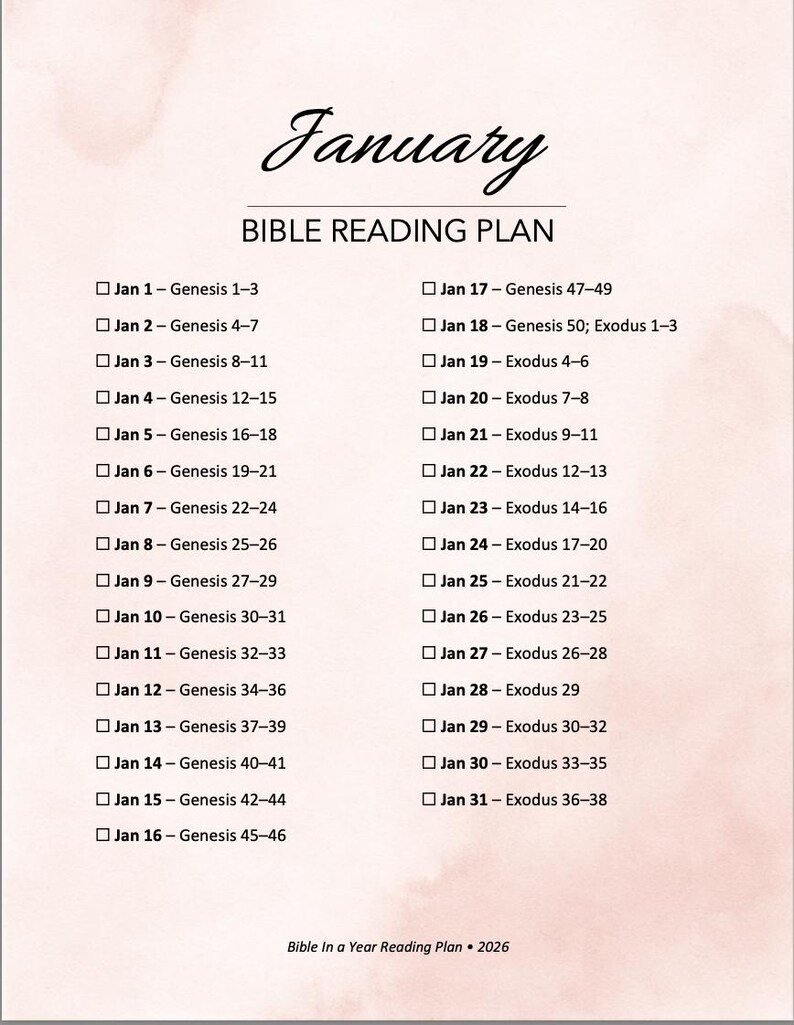 Bible in a Year Printable- 12 Month Reading Plan | Instant Download - Etsy
