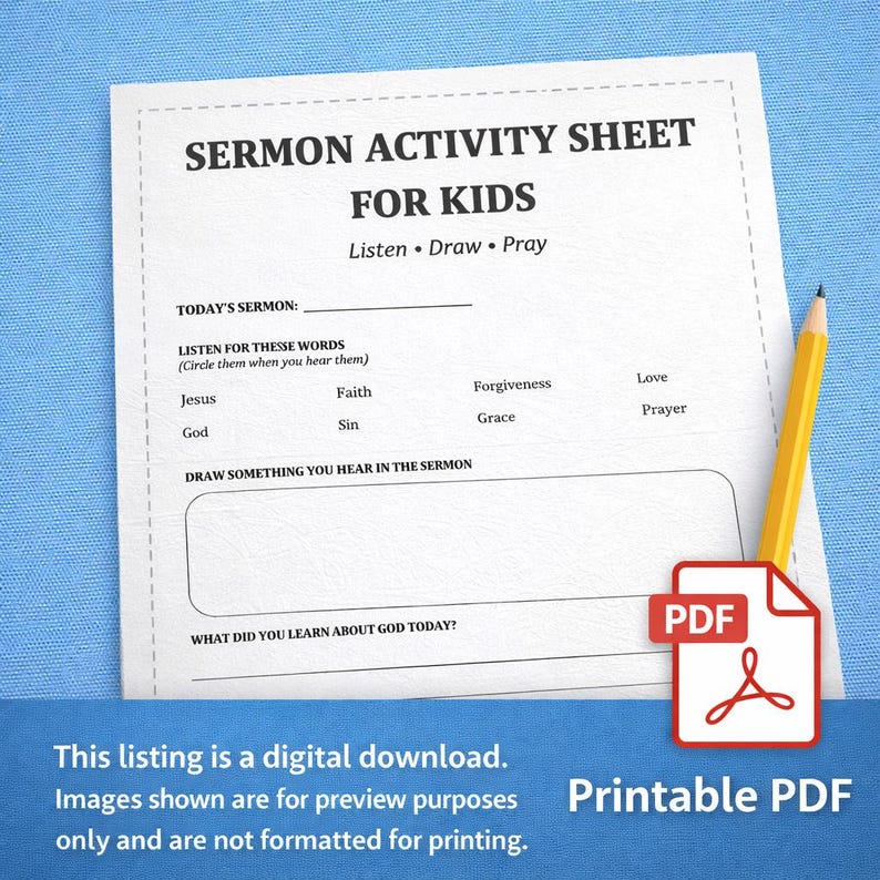 Children's Sermon Notes & Activity | Printable Kid's Church Activity ...