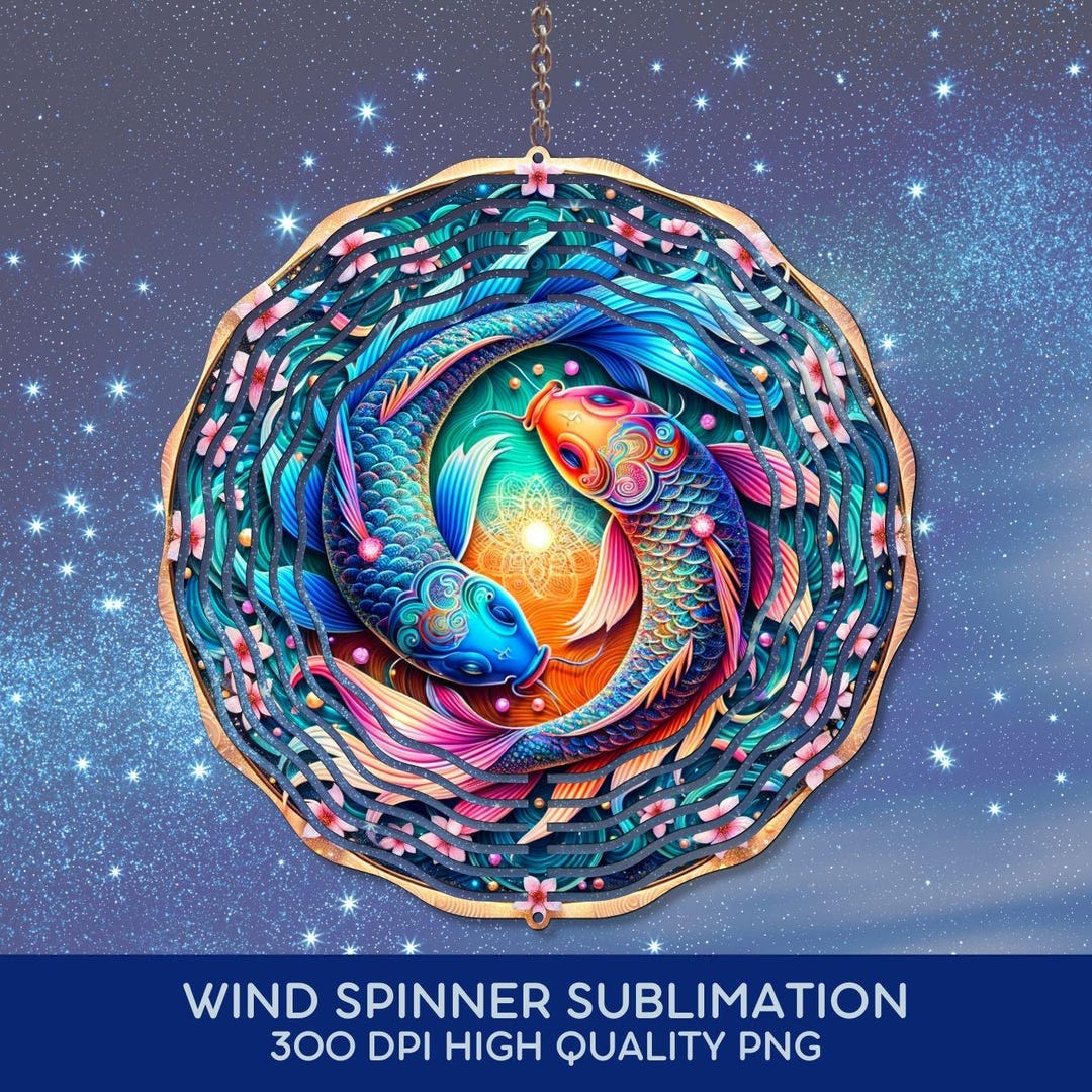 Koi Fish Sakura Spring Windspinner PNG, Watercolor Fish Spring Mandala ...