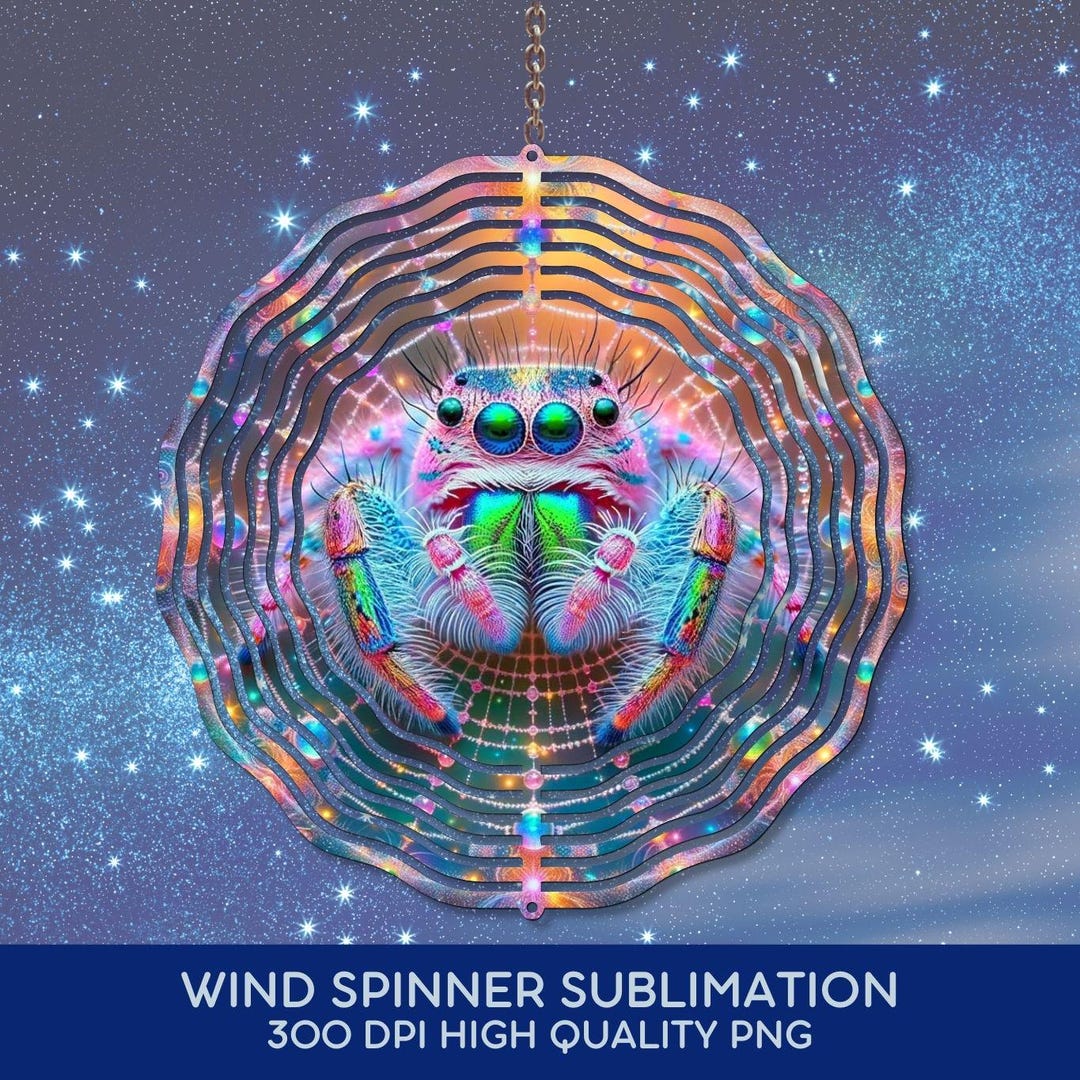 Rainbow Jumping Spider Windspinner PNG, Cute Jumping Spider Web Mandala ...