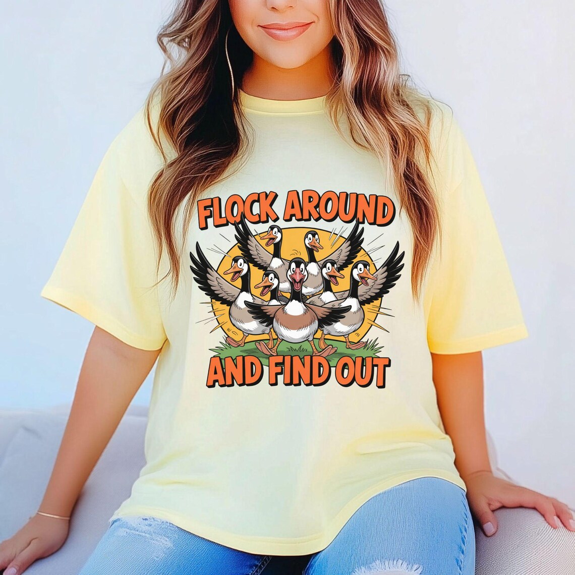 Funny Flock Around and Find Out Cartoon Goose Sublimation Dtf Dtg Shirt ...