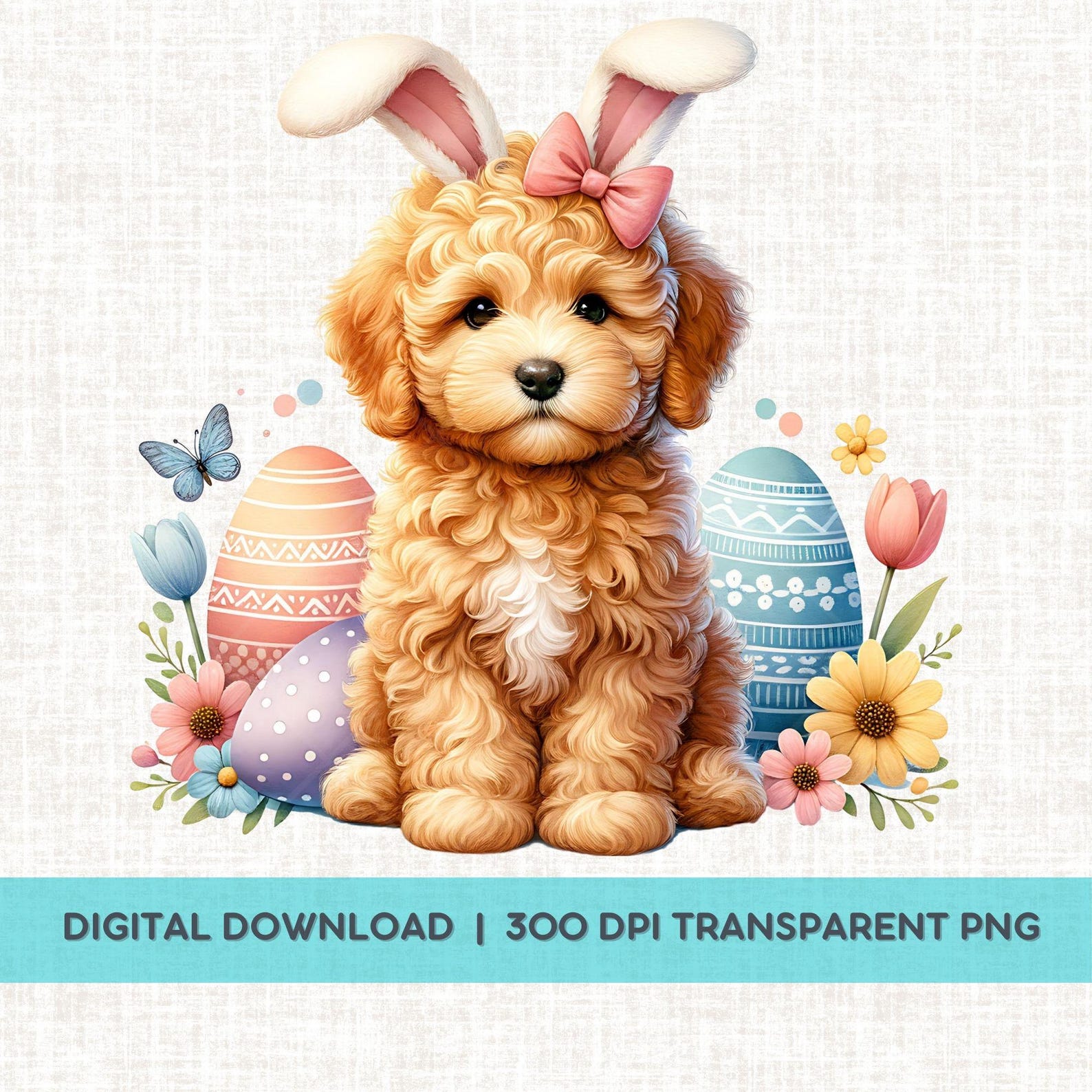 Easter Goldendoodle Digital PNG, Cute Doodle Dog Clipart With Bunny ...
