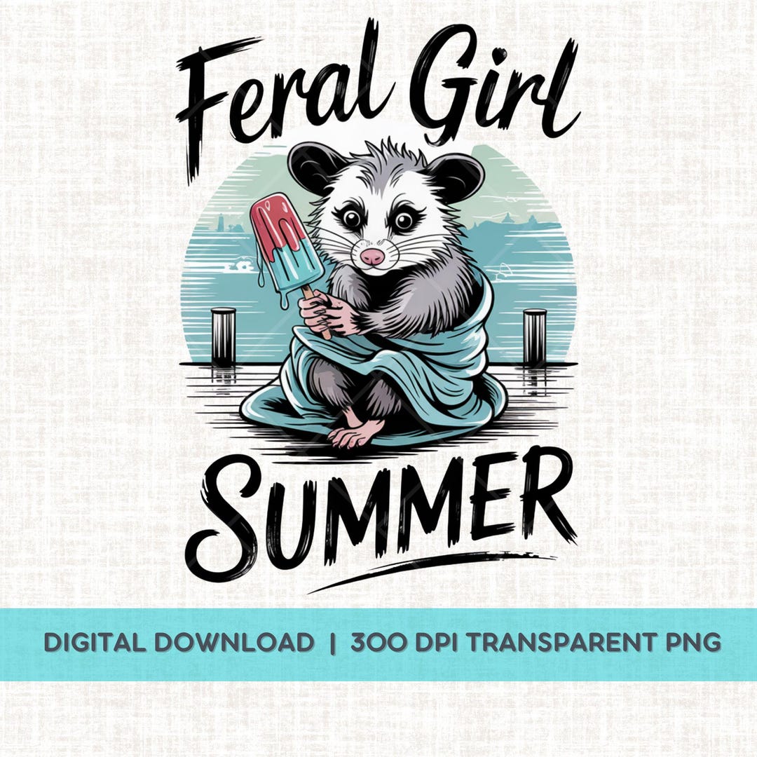 Feral Girl Summer Lake Vacay Opossum PNG, Funny Meme Possum Clipart ...
