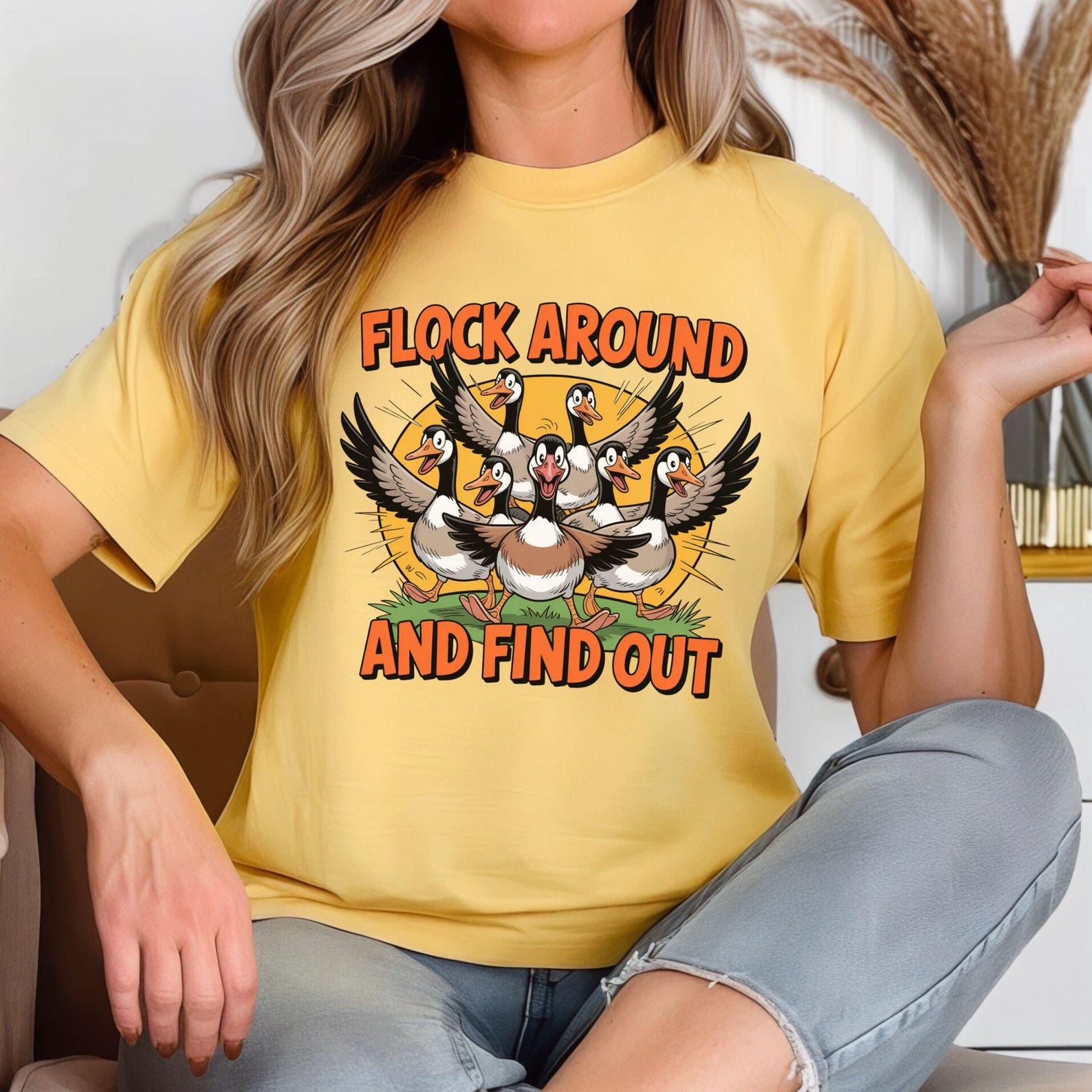 Funny Flock Around and Find Out Cartoon Goose Sublimation Dtf Dtg Shirt ...