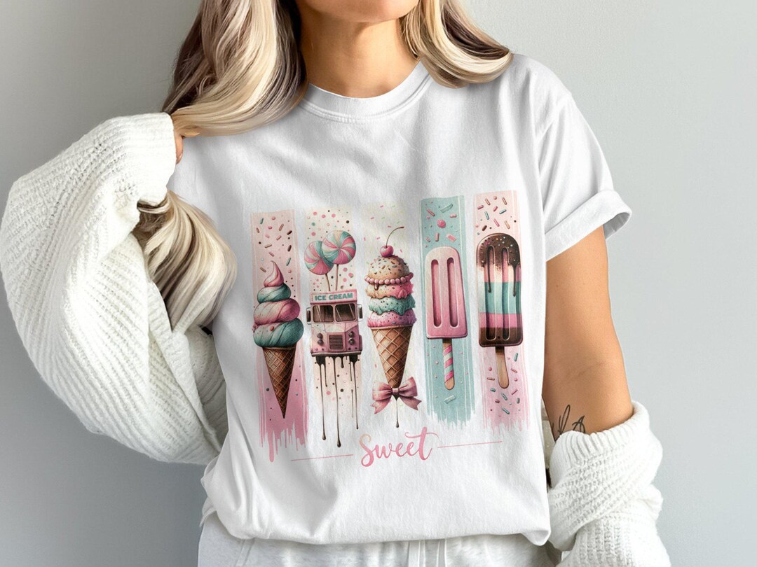 Pastel Watercolor Ice Cream Brushstroke PNG, Ice Cream Day Sublimation ...