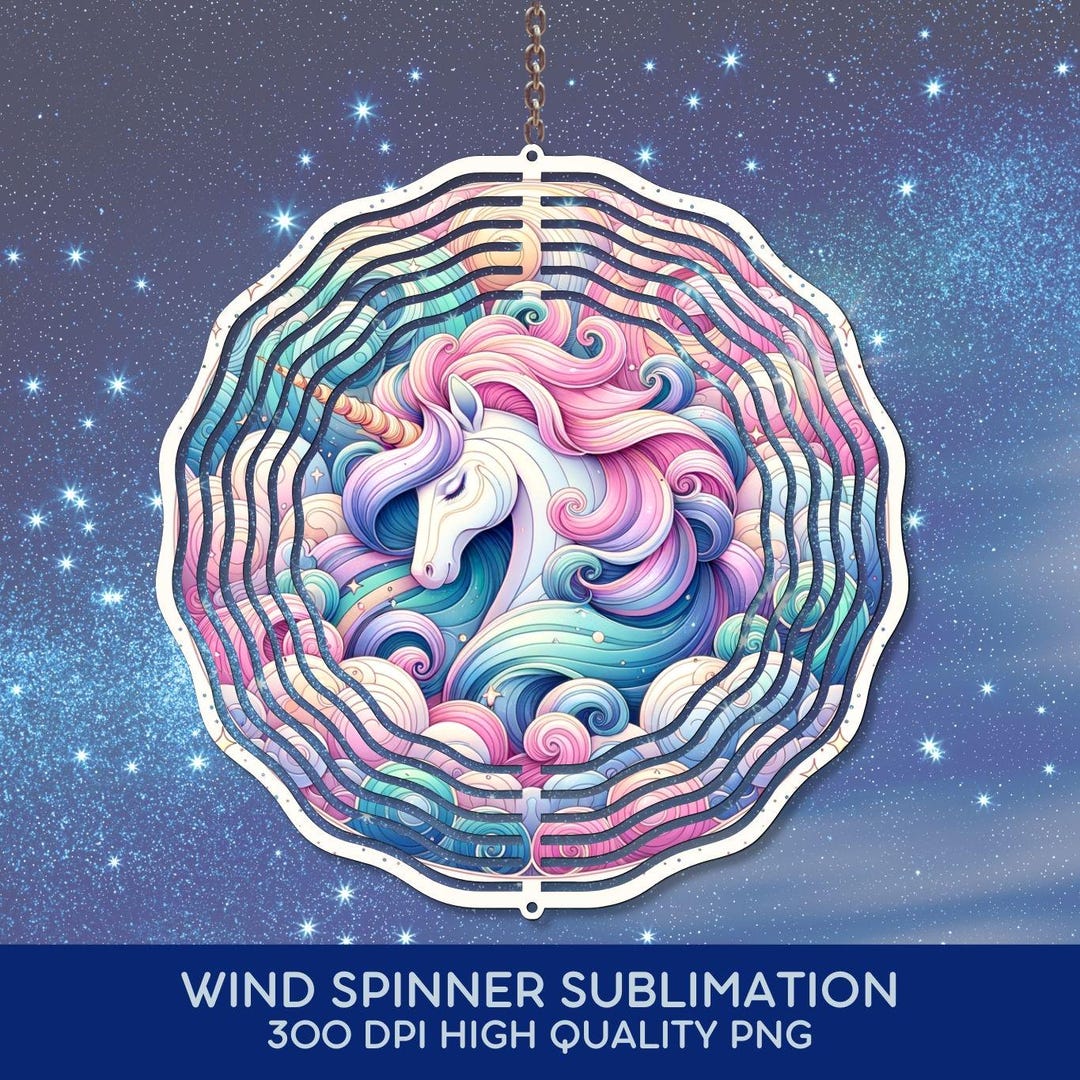 Pastel Unicorn Windspinner PNG, Majestic Colorful Swirl Coaster Design ...