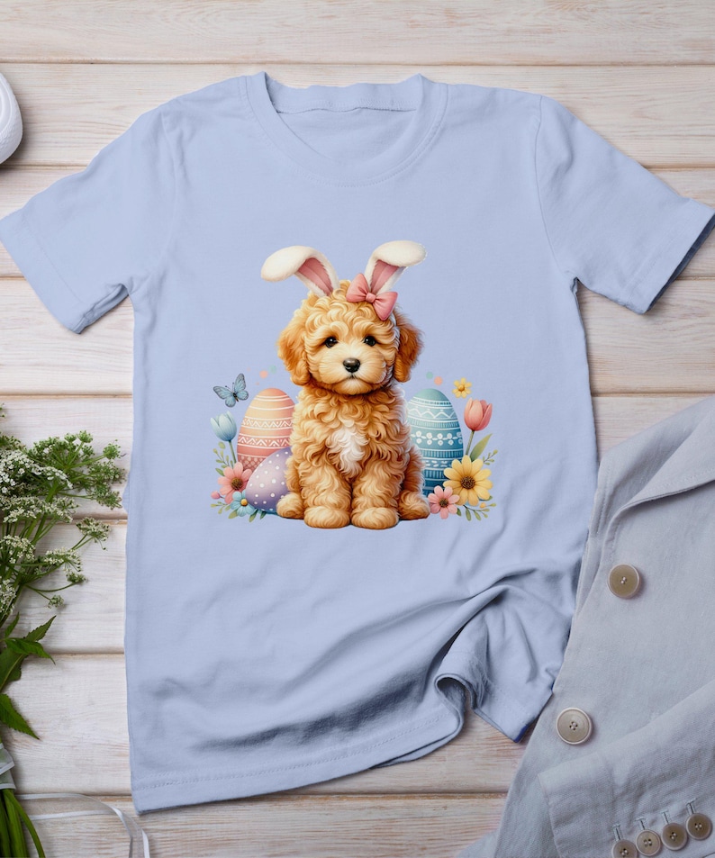 Easter Goldendoodle Digital PNG, Cute Doodle Dog Clipart With Bunny ...