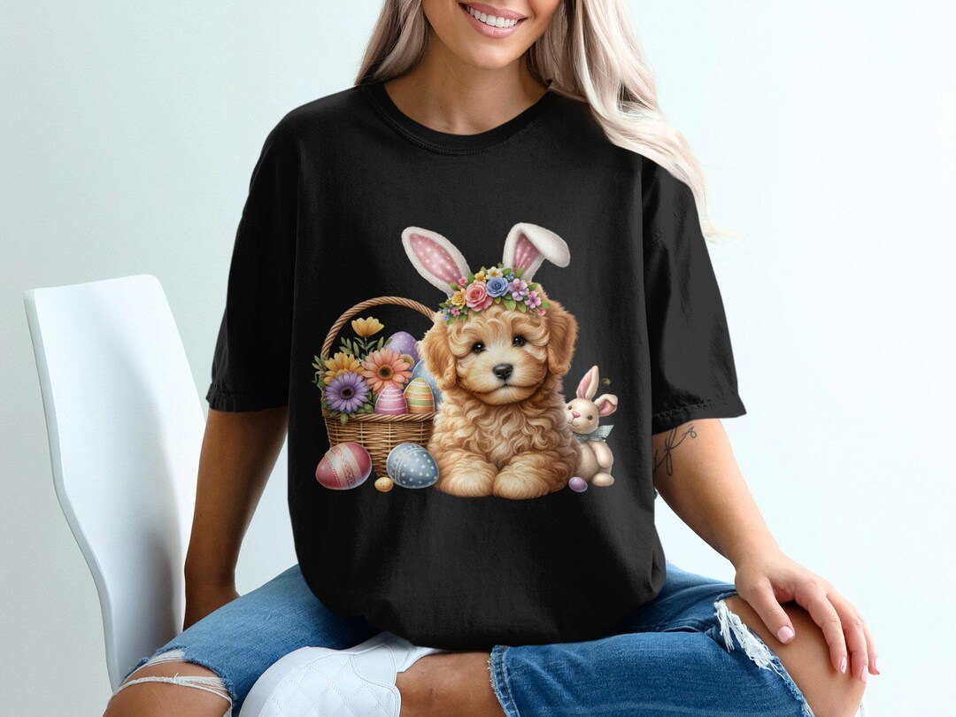 Easter Goldendoodle Digital PNG, Cute Doodle Dog Clipart With Bunny ...