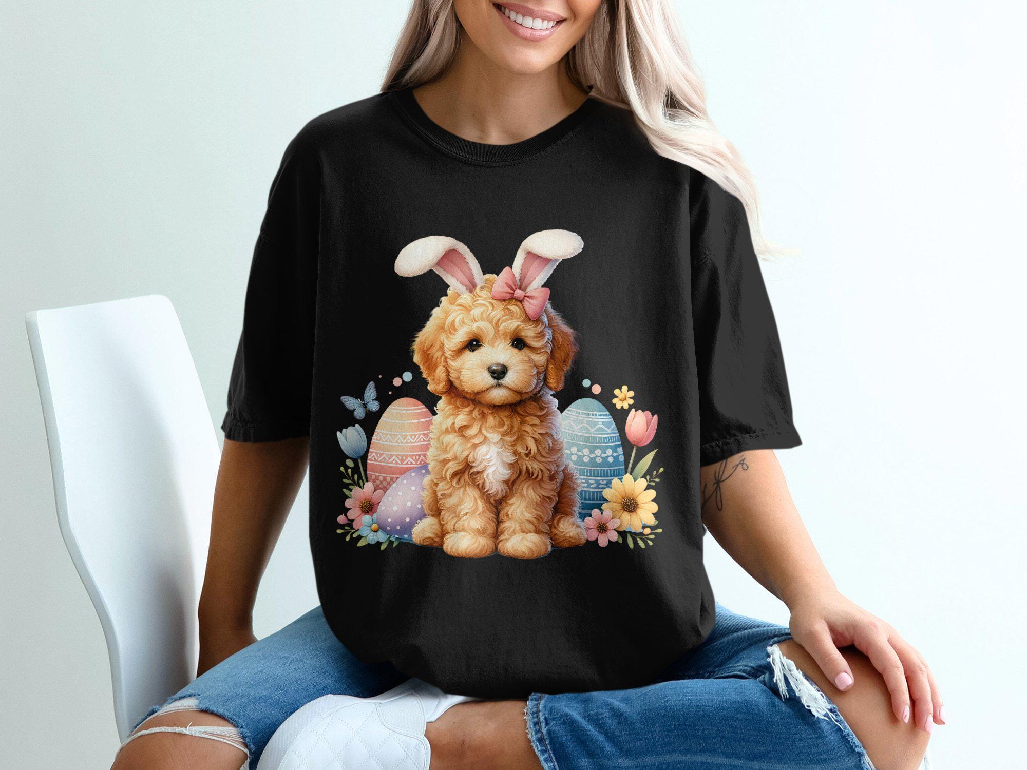 Easter Goldendoodle Digital PNG, Cute Doodle Dog Clipart With Bunny ...