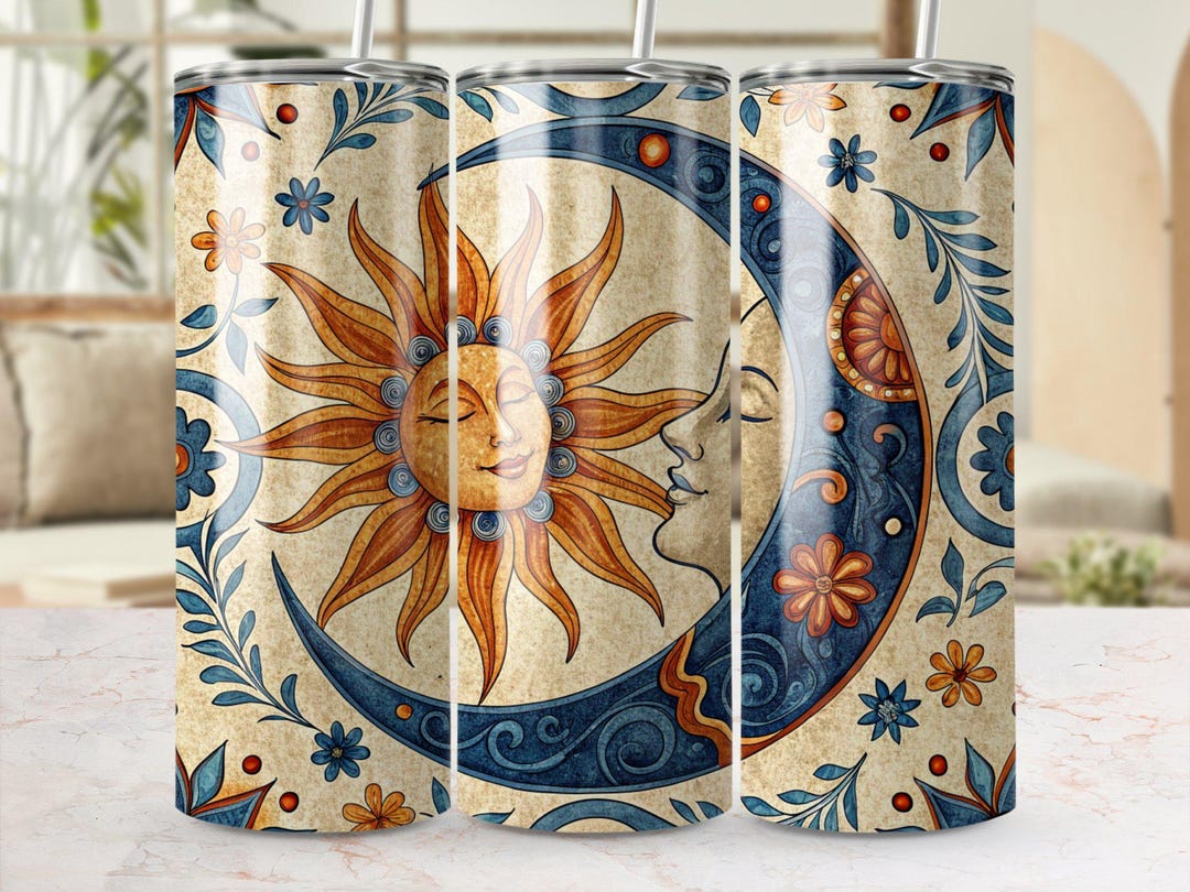 Folklore Mexicano Sun & Moon Tumbler PNG, 20oz Skinny Mexican Tumbler Sublimation Design, Mexico ...