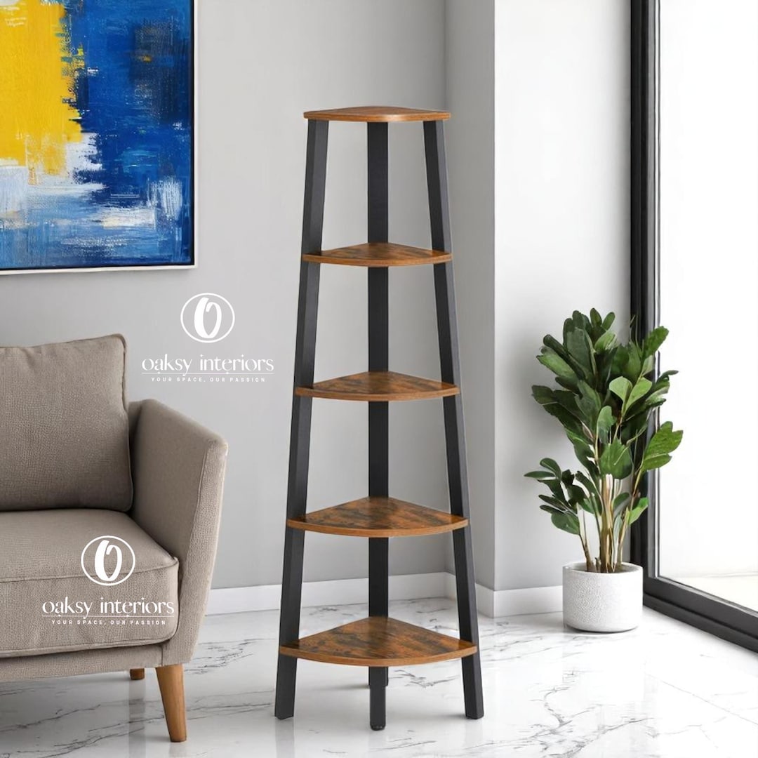 Vintage Industrial Corner Shelf Unit, 4-tier or 5-tier Rustic Brown ...