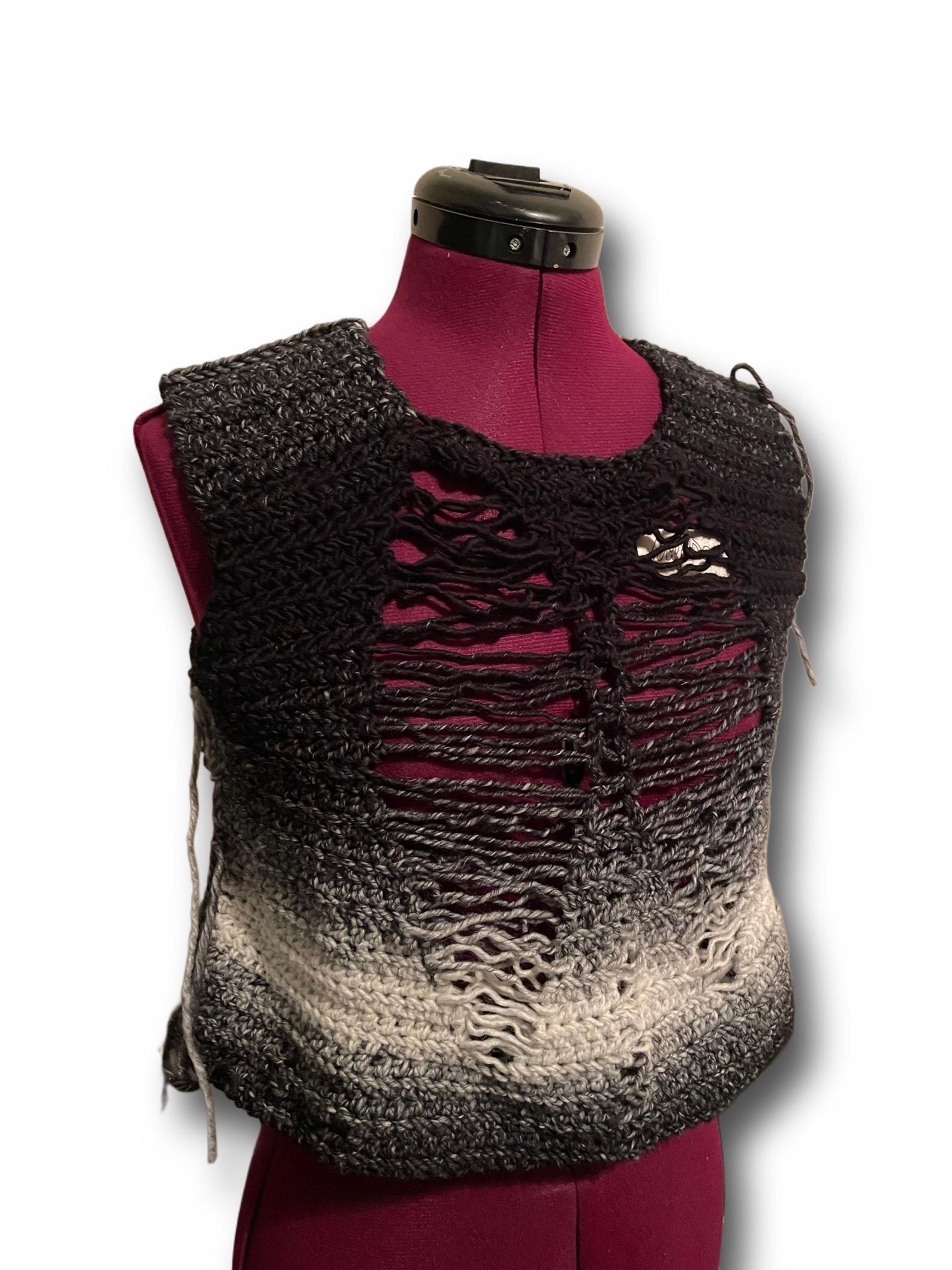Distressed Crochet Vest With Ribcage Distress Pattern in Front [medium ...