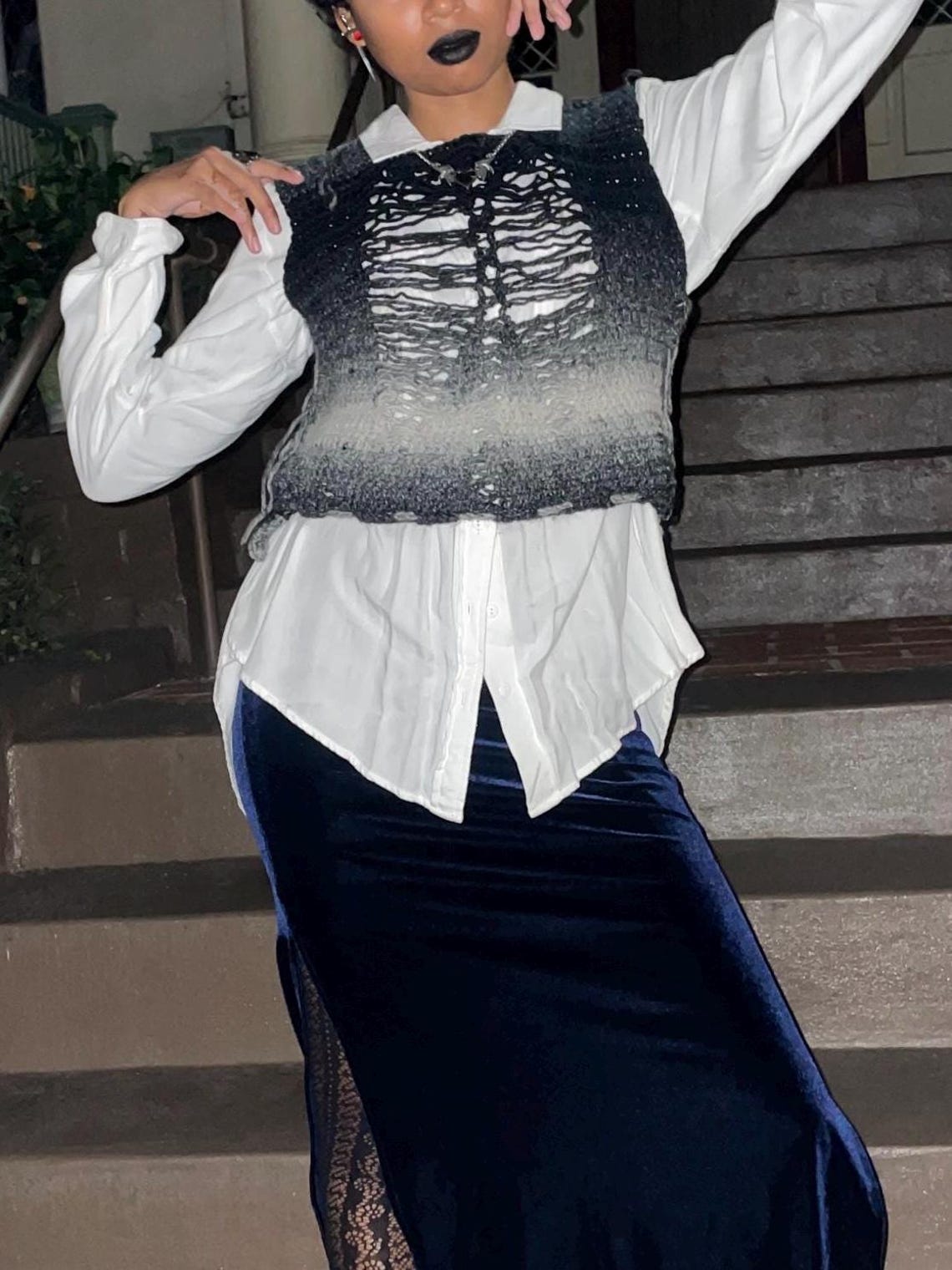 Distressed Crochet Vest With Ribcage Distress Pattern in Front [medium ...