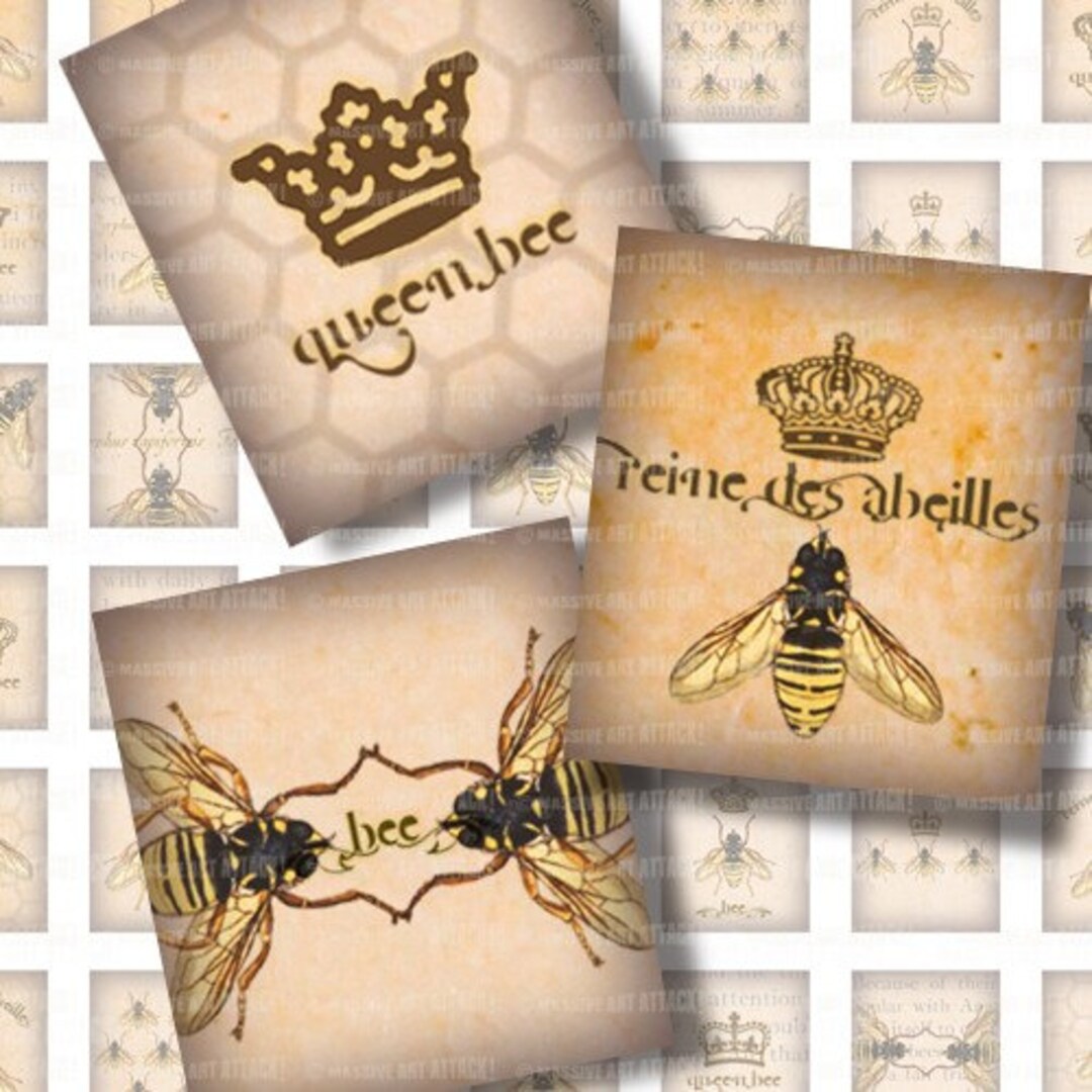 Digital Collage Sheet 176 . Bee Illustrations With Vintage - Etsy