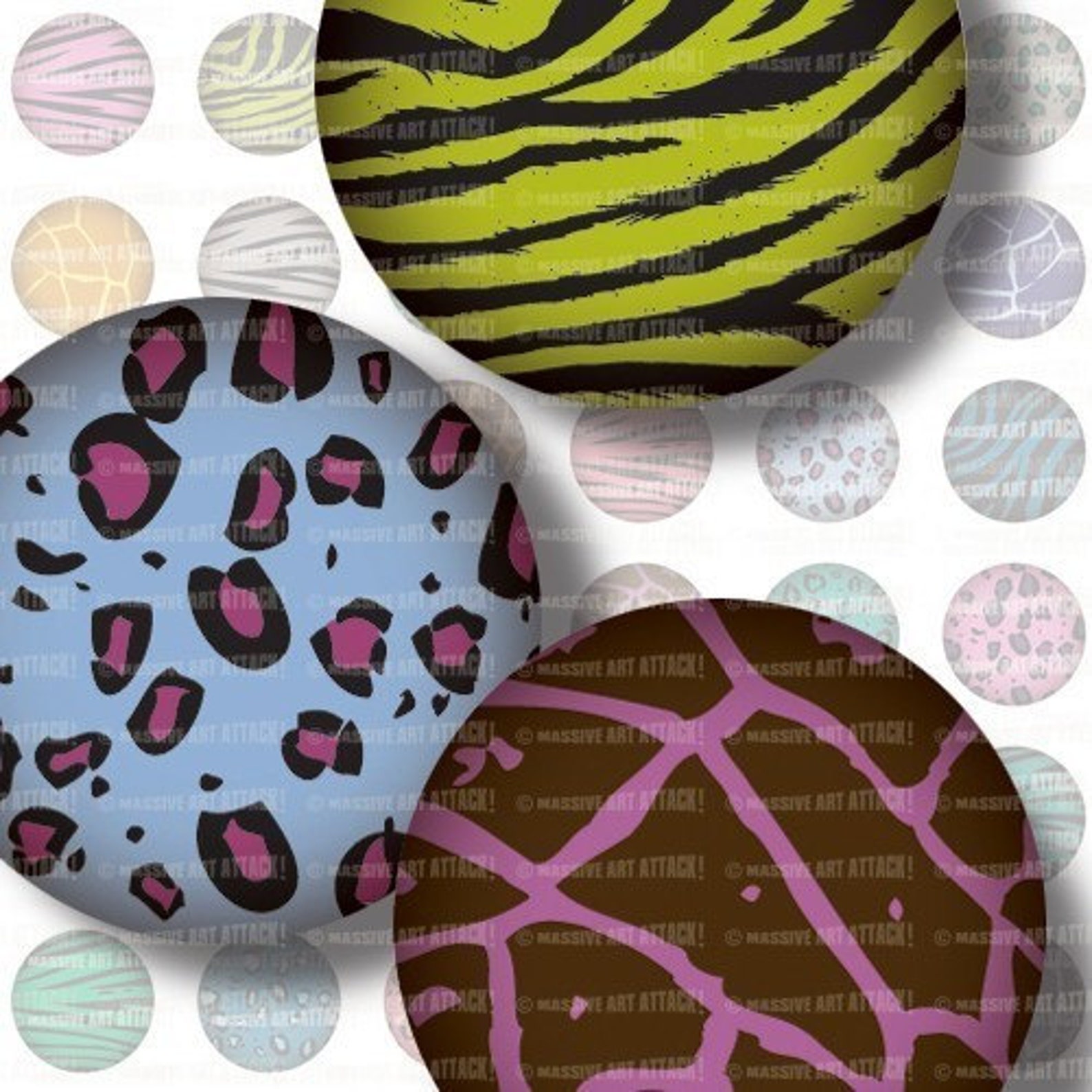 Printable Collage Sheet 104 . Multi Colored Animal Print . 1 Inch ...