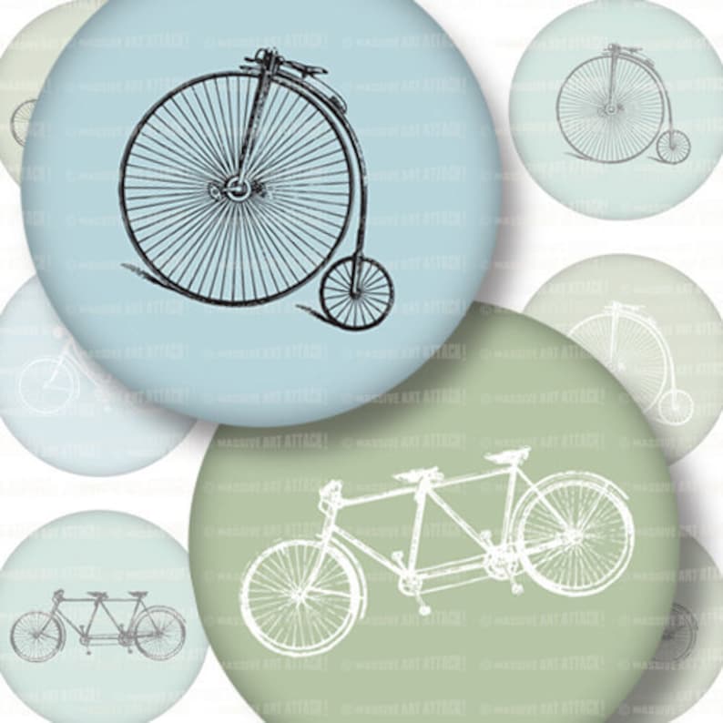 Bicycles in Blue . Vintage Bikes . Digital Collage Sheet 211 . 2.25 ...