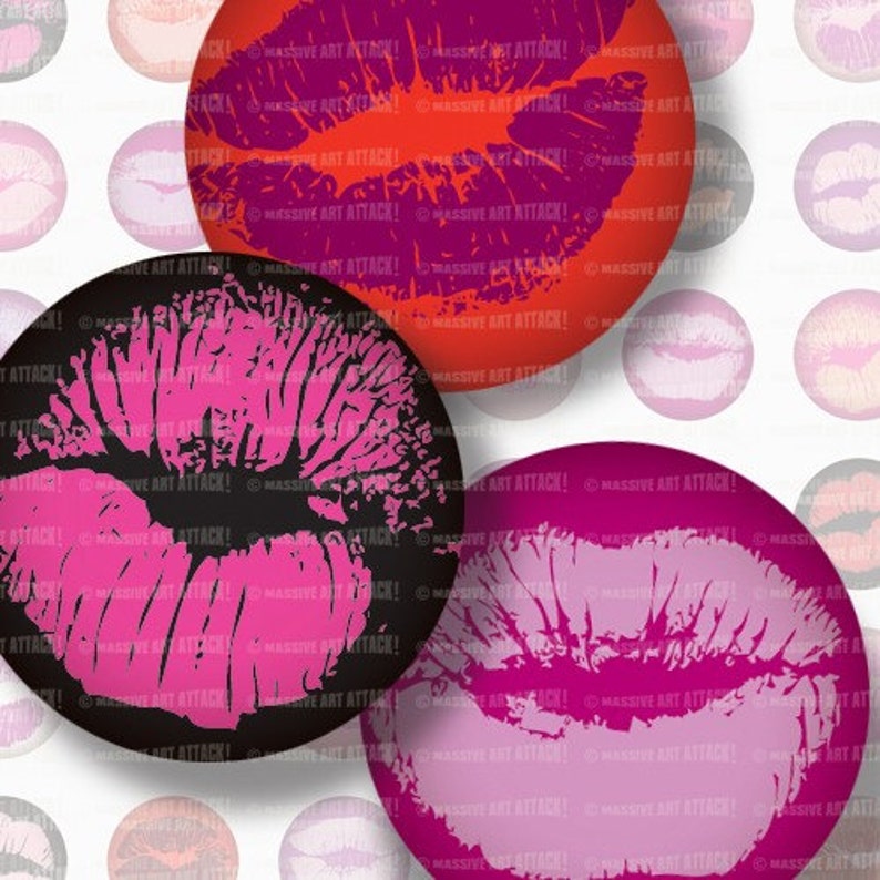 Digital Collage Sheet 174 . Kissy Lips . 2.25 Inch Circles - Etsy