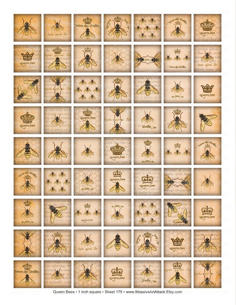 Bee Illustrations With Vintage Beekeeping Text . Digital Collage Sheet ...