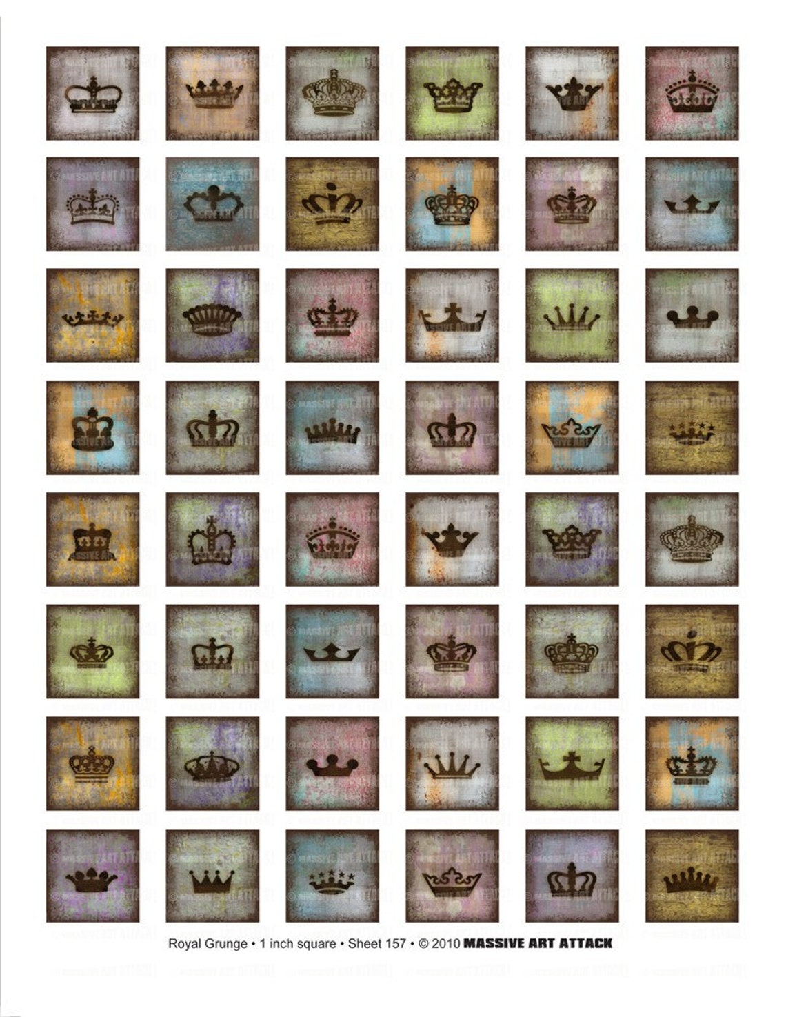 Inchies . Tattered Royal Crowns . Digital Collage Sheet 157 . 1 Inch ...