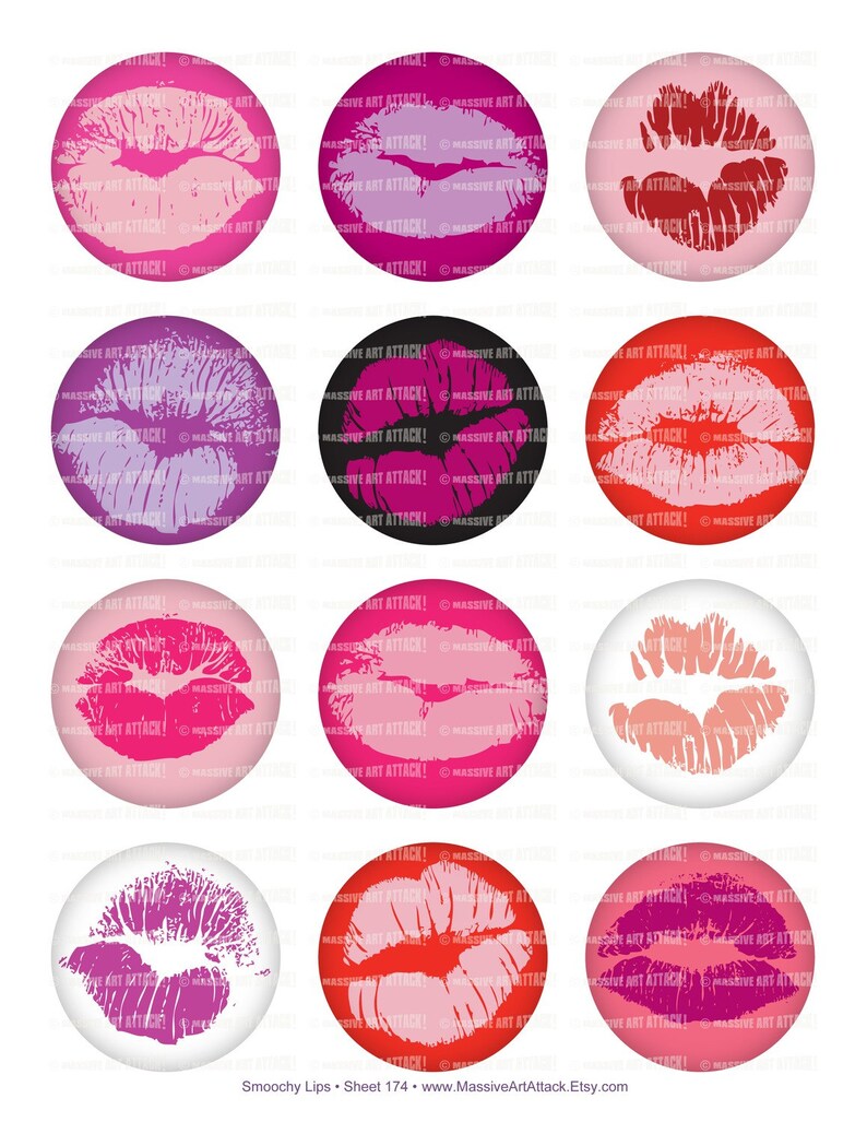 Digital Collage Sheet 174 . Kissy Lips . 2.25 Inch Circles - Etsy