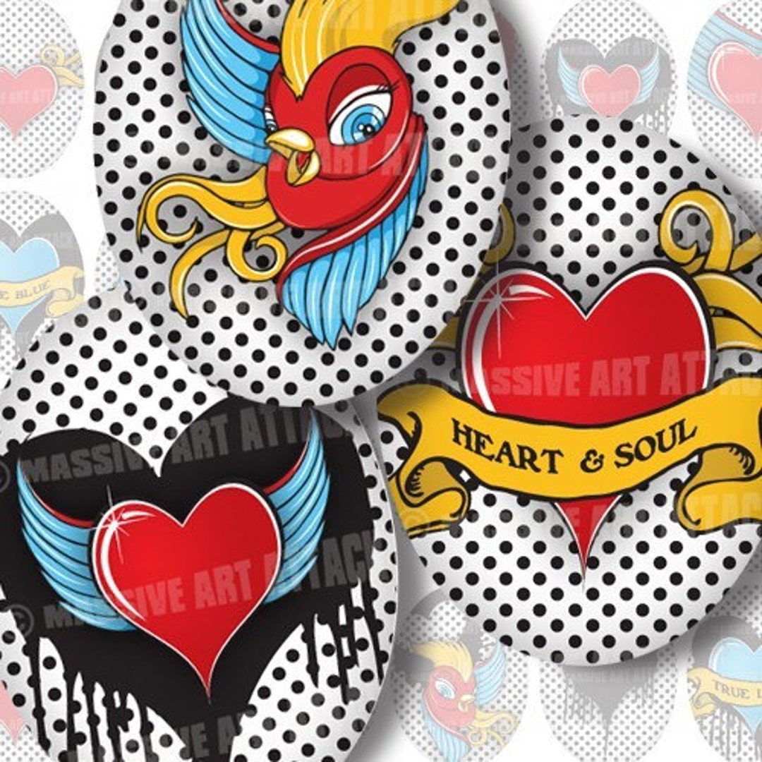 Digital Collage Sheet 153 . Rockabilly Style Heart and Soul . 30 X 40 ...
