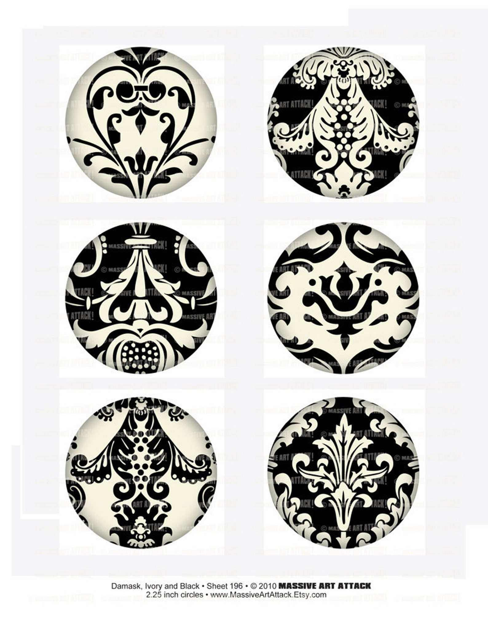 Black & White Damask Circles . Wedding Favor Pattern . Digital Collage ...