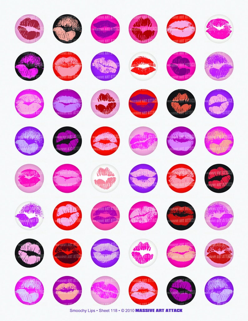 Digital Collage Sheet 118 . Kissy Lips . 1 Inch Circles - Etsy