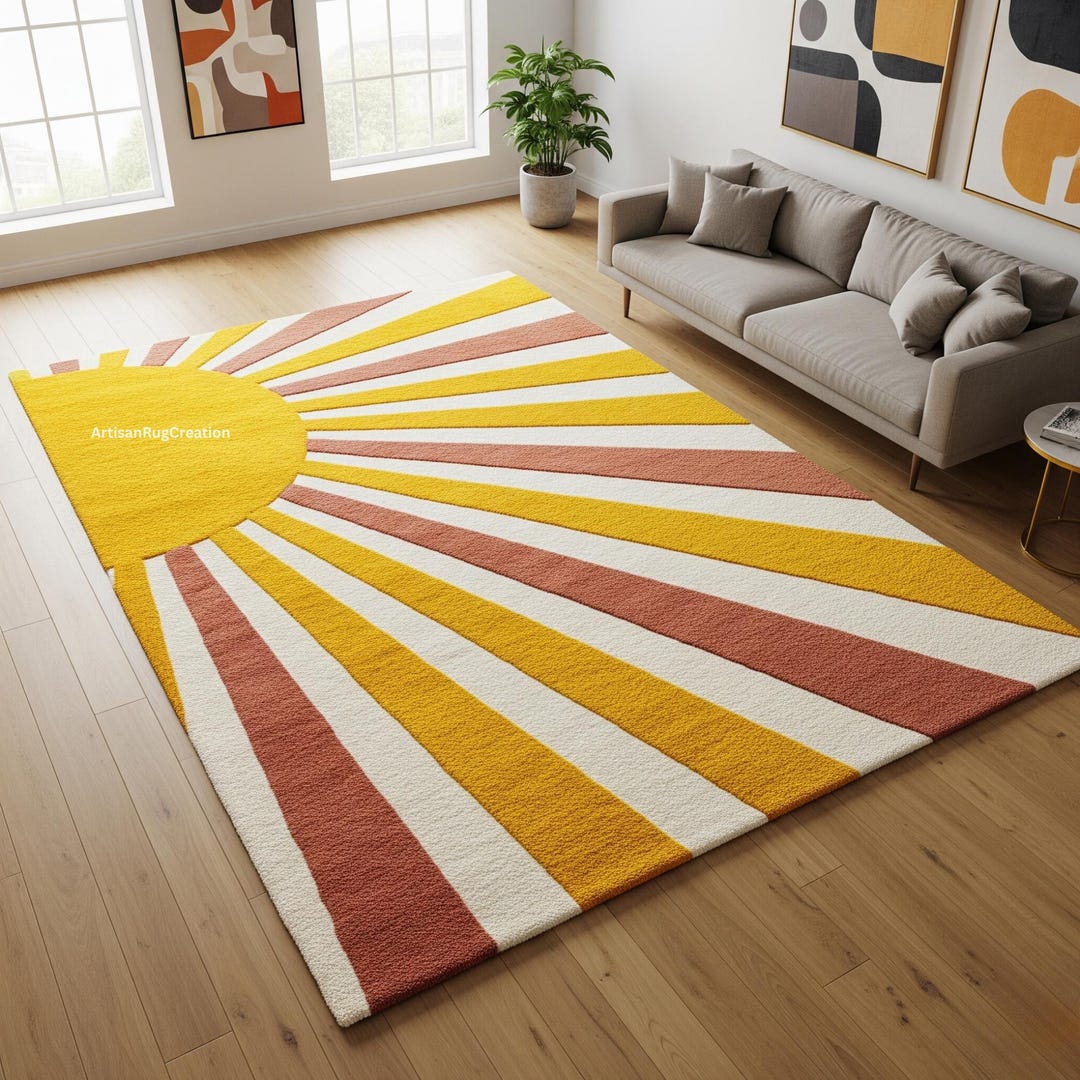 Retro Sunburst Rug - Hand-tufted Wool Area Rug - Modern Terracotta ...