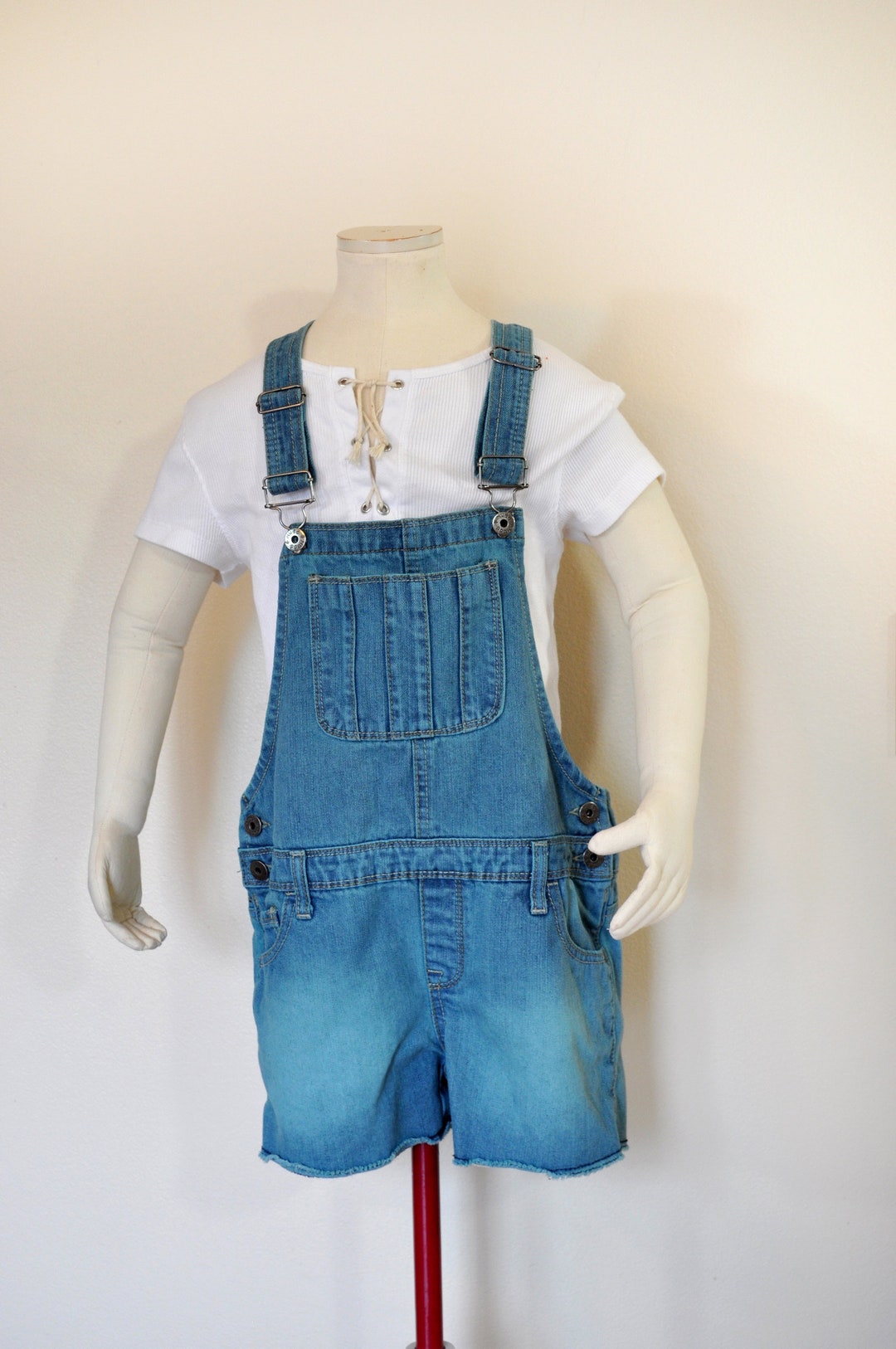 Aqua Kids Sz 14 Year Large Bib OVERALL Shorts - Teal Blue Dyed Upcycled ...