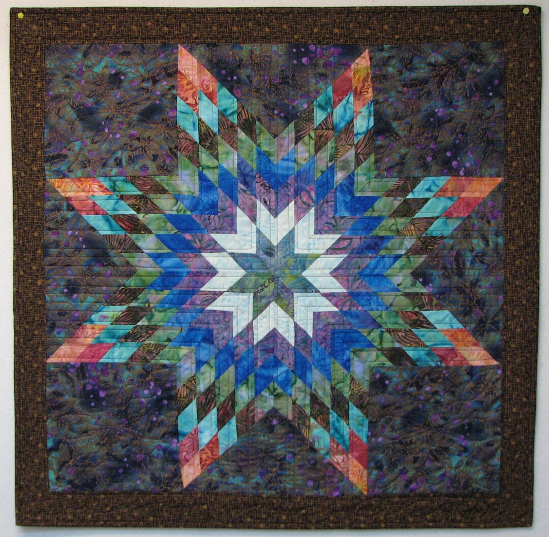 Batik Star QUILT - 32"x32" Wallhanging - Green, Blue, Rose, Violet and ...
