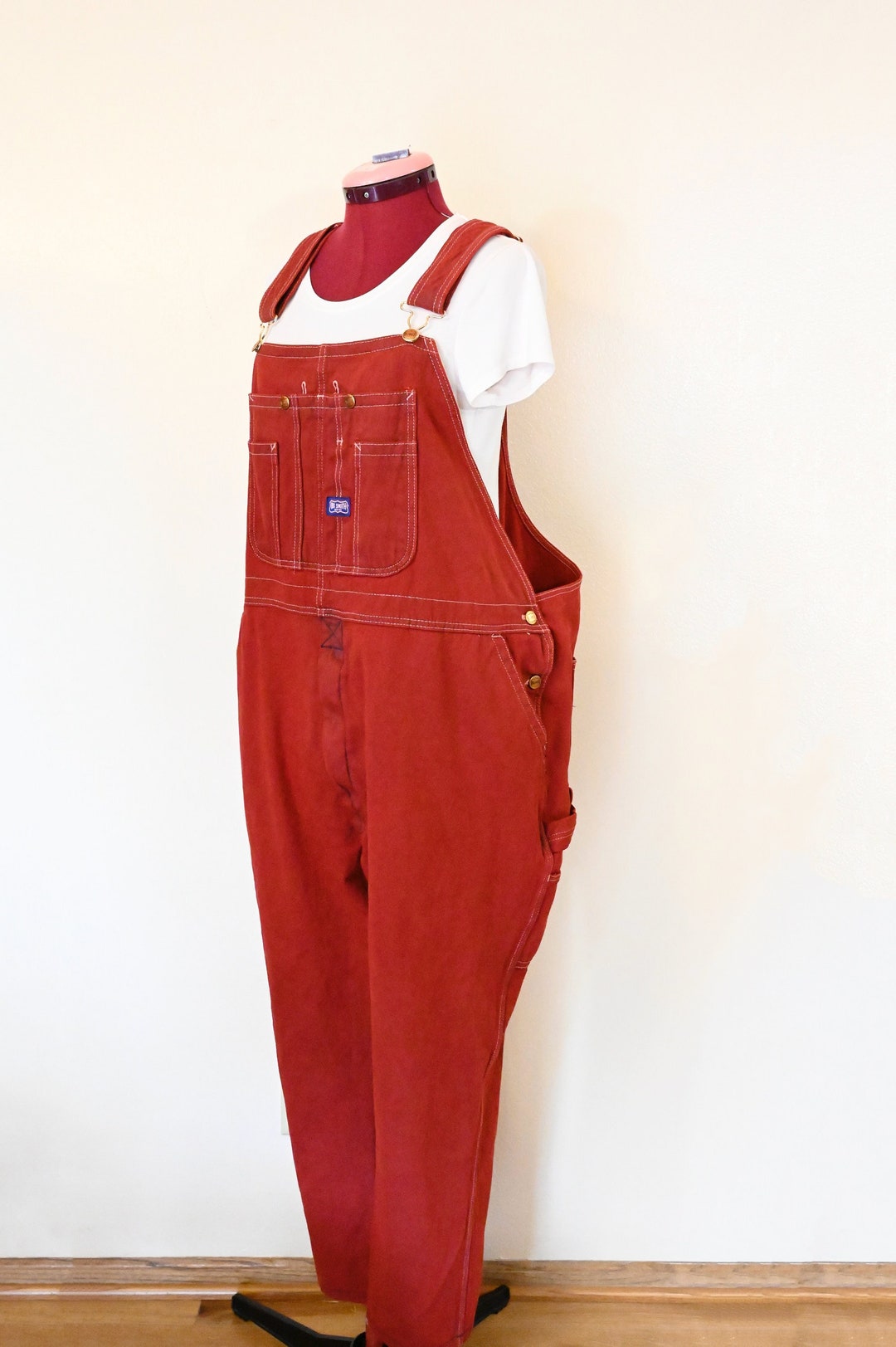 Red Mens XXXL Bib OVERALL Cropped Pants Red Dyed NEW Big Smith Denim ...