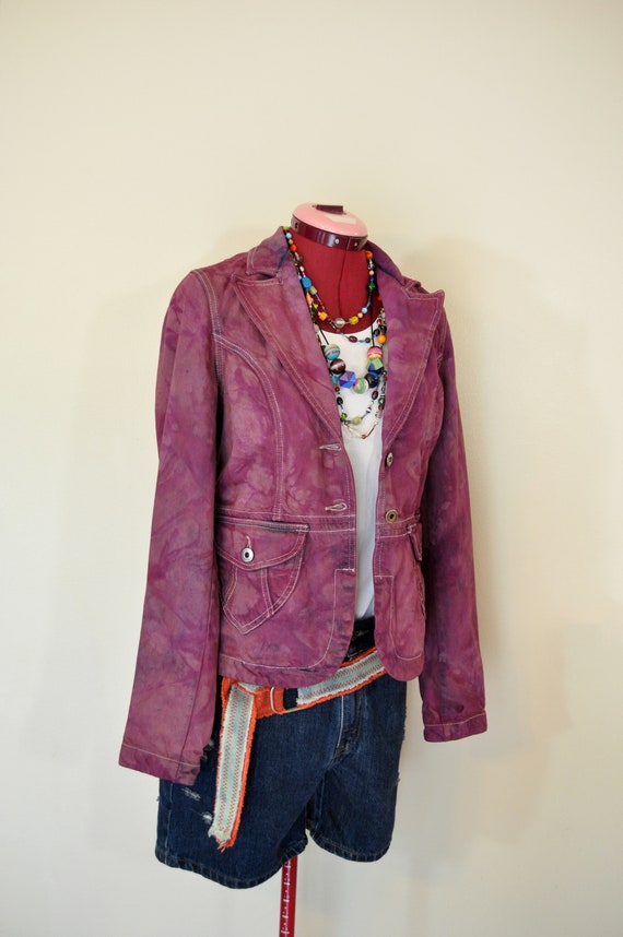 Plum Jrs. Medium Denim JACKET - Red Violet Purple Dye… - Gem