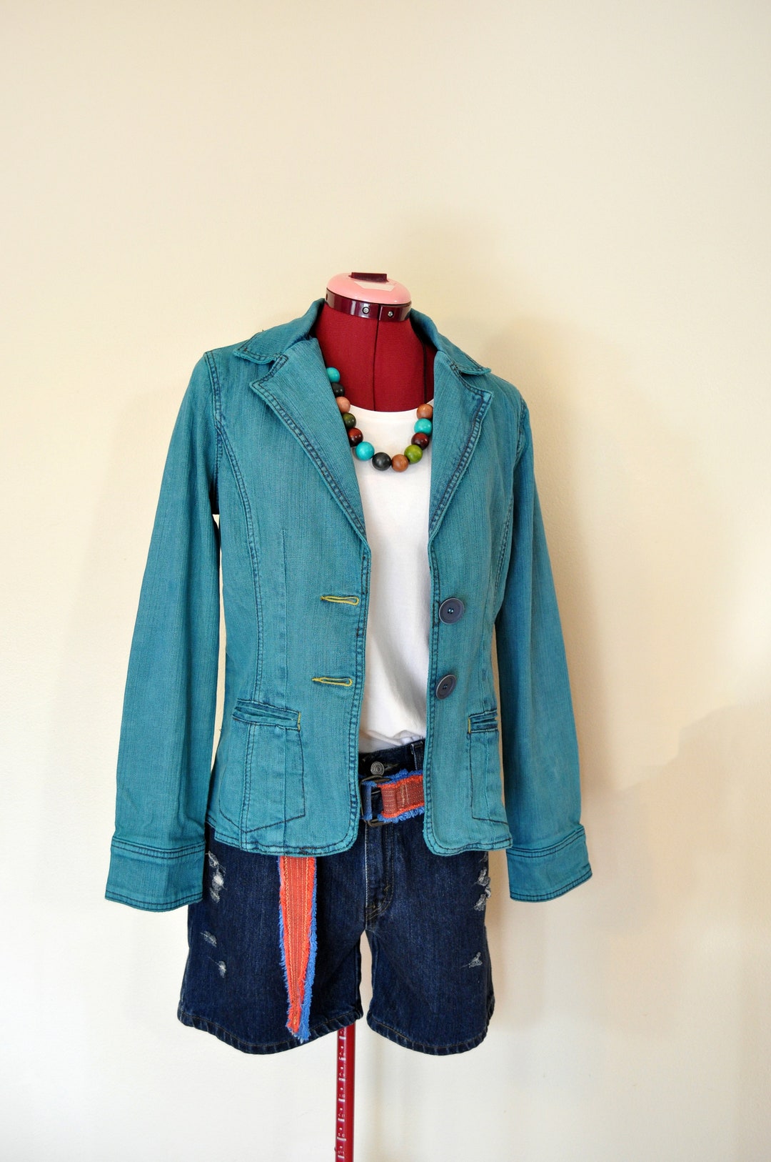 Teal Dyed Adult Womens Juniors Medium Upcycled Vanity Denim Blazer ...