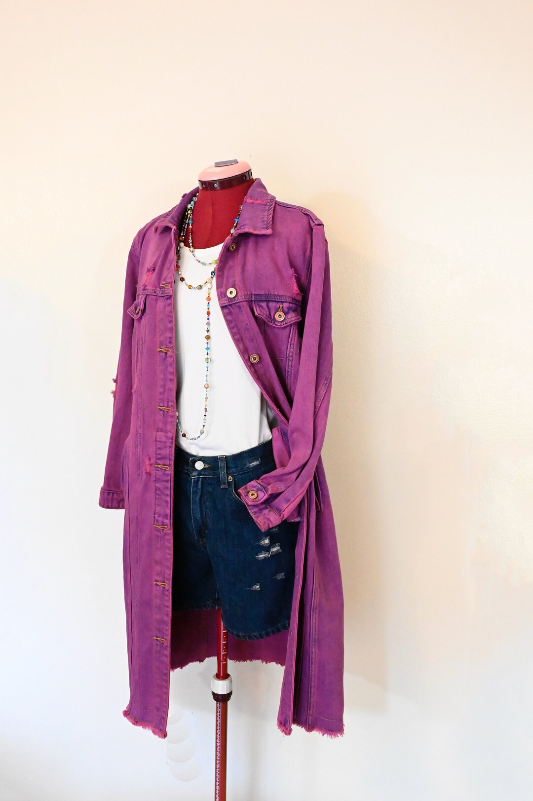 Pink Womens Small Denim JACKET - Pastel Pink Dyed Upcycled Tribal Jeans ...