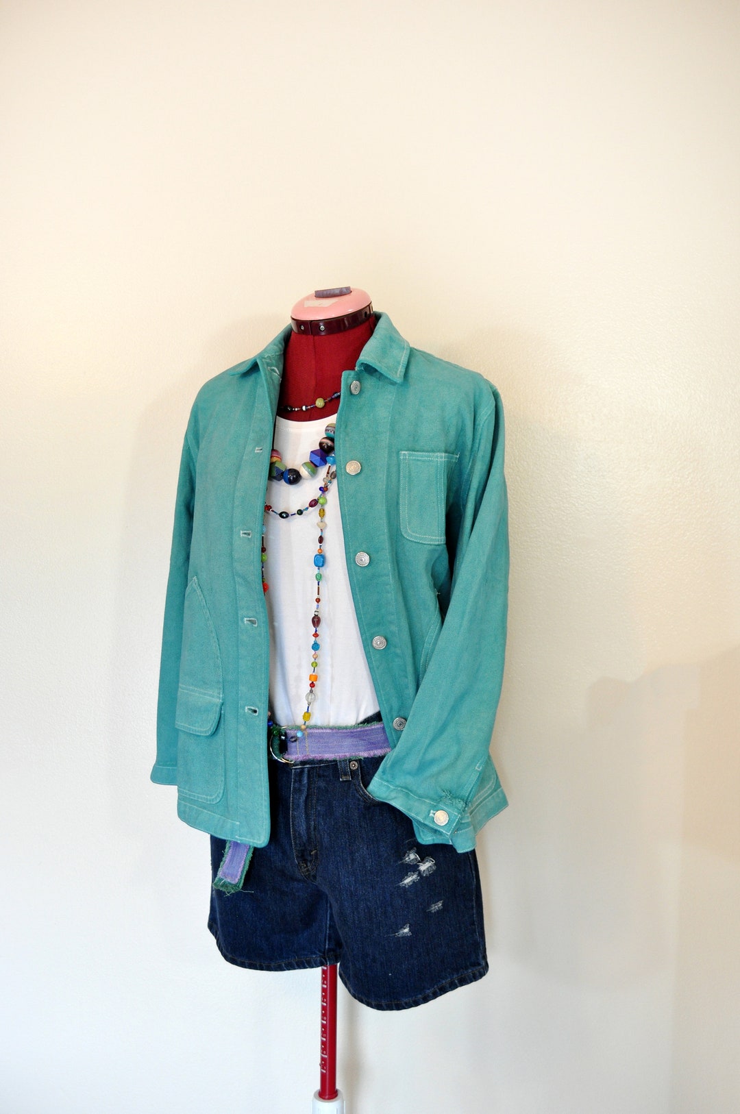 Teal Womens Petite Small Denim JACKET - Robins Egg Blue Dyed Upcycle ...