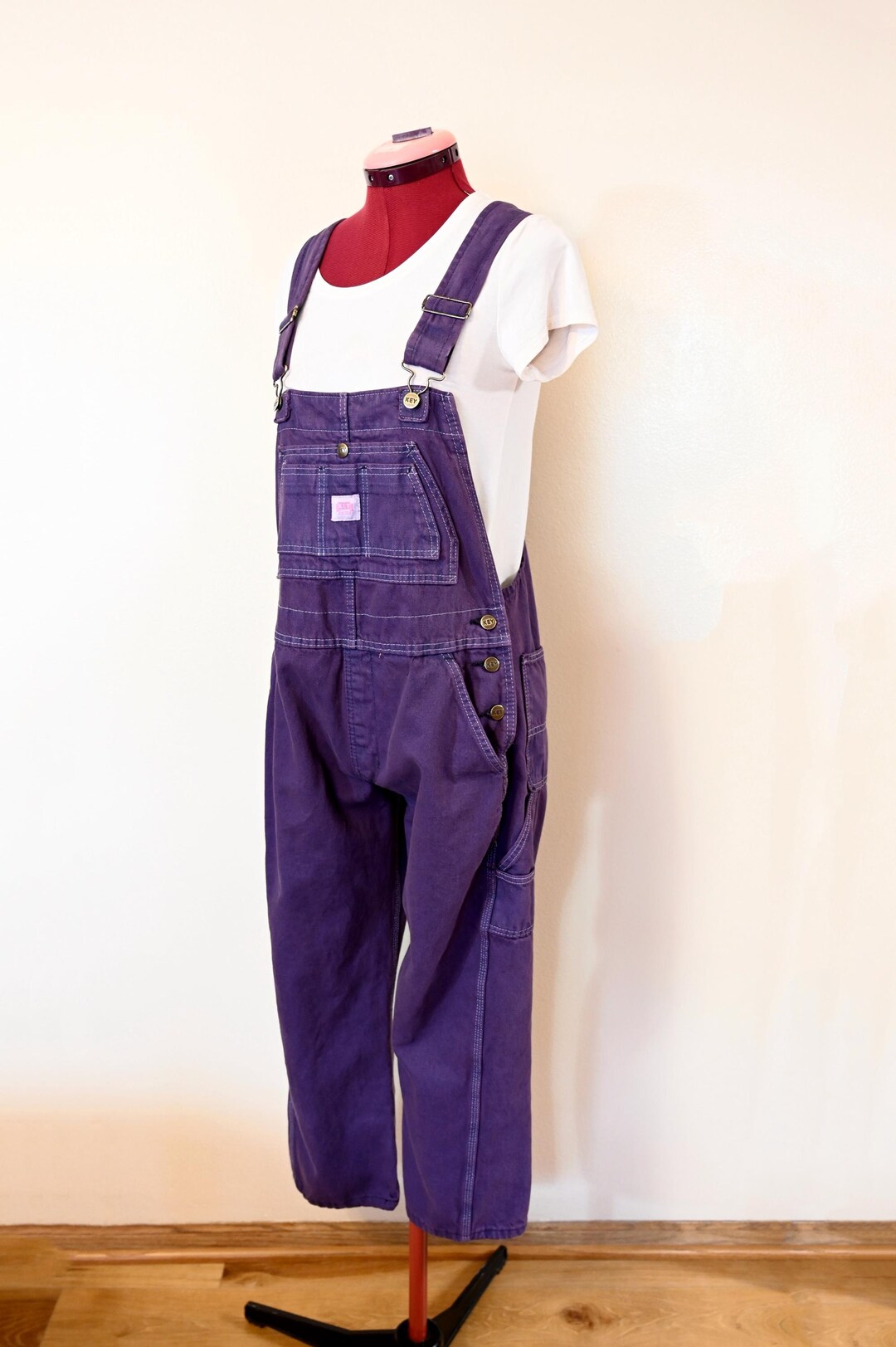 Purple Womens Large Bib OVERALL Cropped Pants - Plum Violet Dyed ...