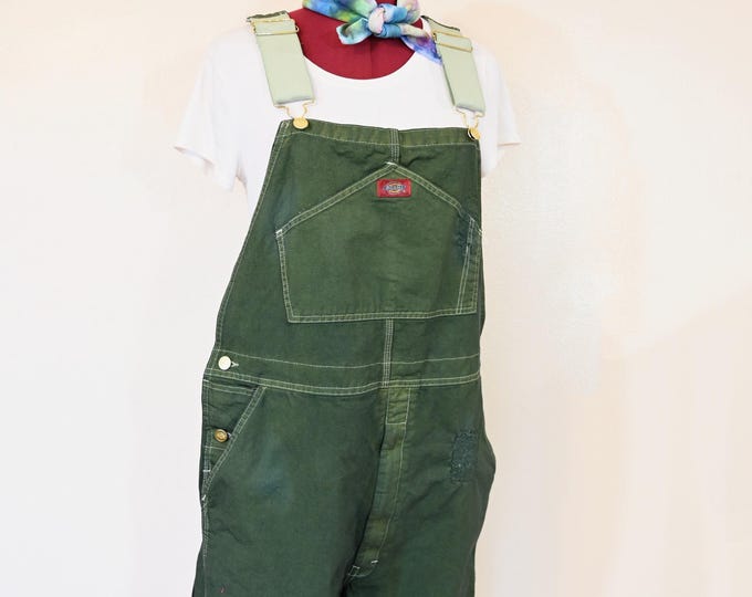 Green Mens Bib OVERALL Shorts - Olive Green Dyed NEW Dickies Cotton ...