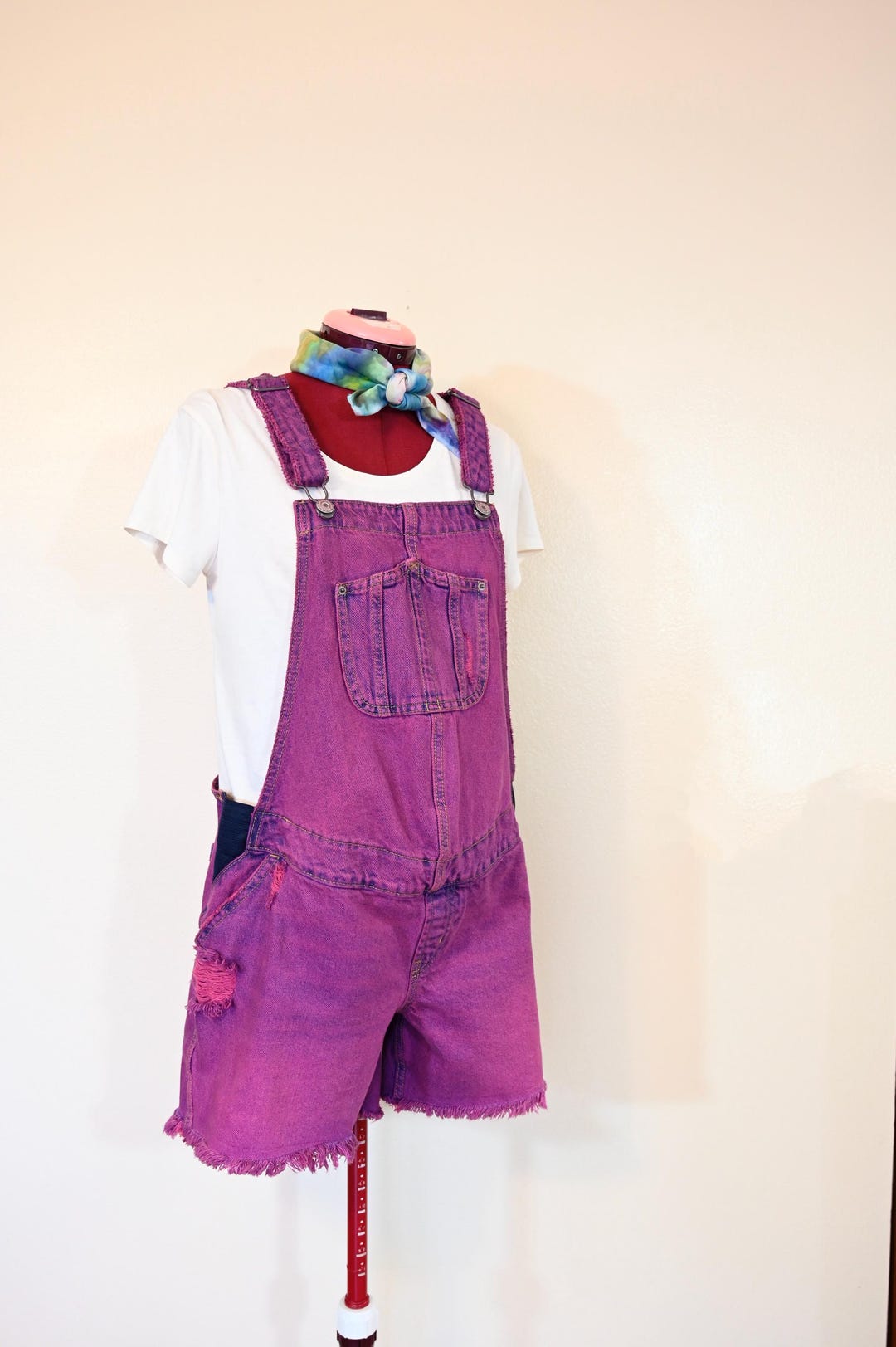 Fuchsia Women's Medium Bib OVERALL Shorts - Pink Dyed Upcycled Old Navy ...