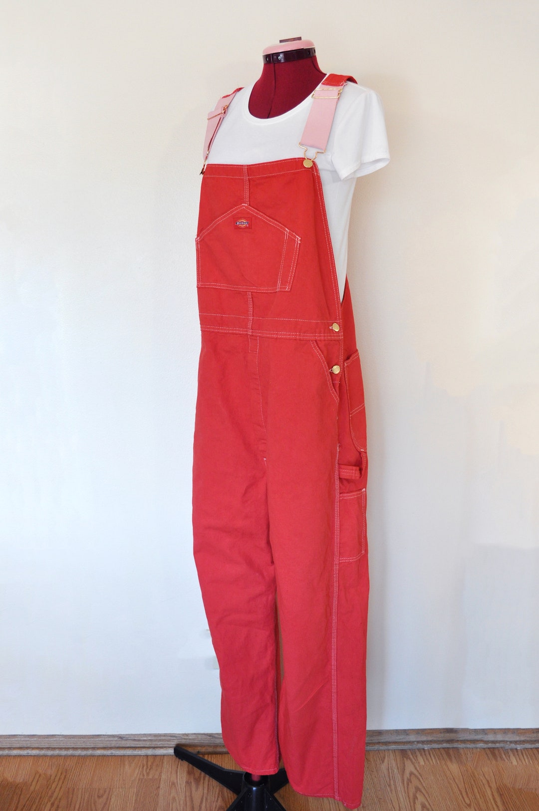 Red Dyed Mens Large NEW Dickies Cotton Painters Bib OVERALL Pants (40W ...