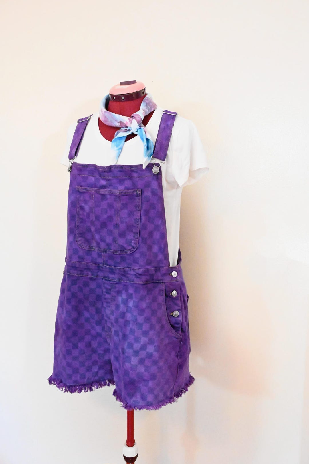 Purple Womens Jrs XL Bib OVERALL Shorts - Violet Solid Dyed Upcycled No ...
