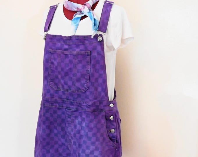 Purple Womens Jrs XL Bib OVERALL Shorts - Violet Solid Dyed Upcycled No ...