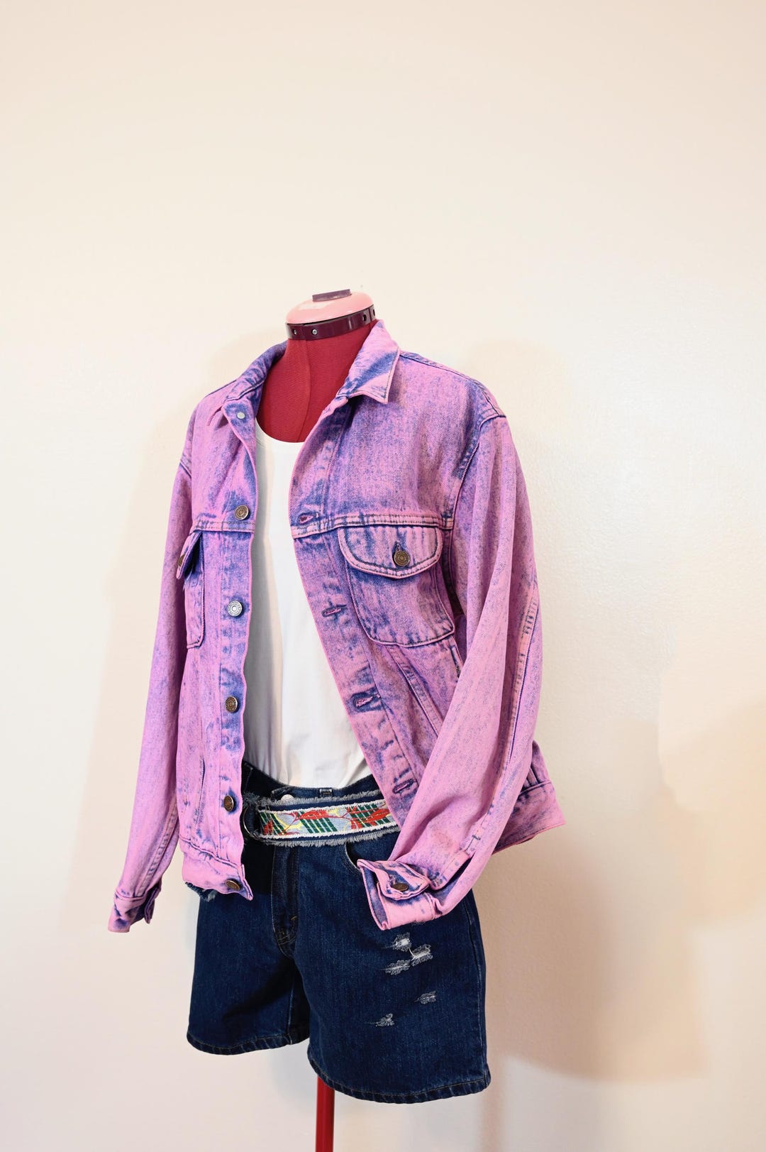 Pink Mens Small Denim JACKET - Pink Dyed Upcycled Gap Stone Washed ...