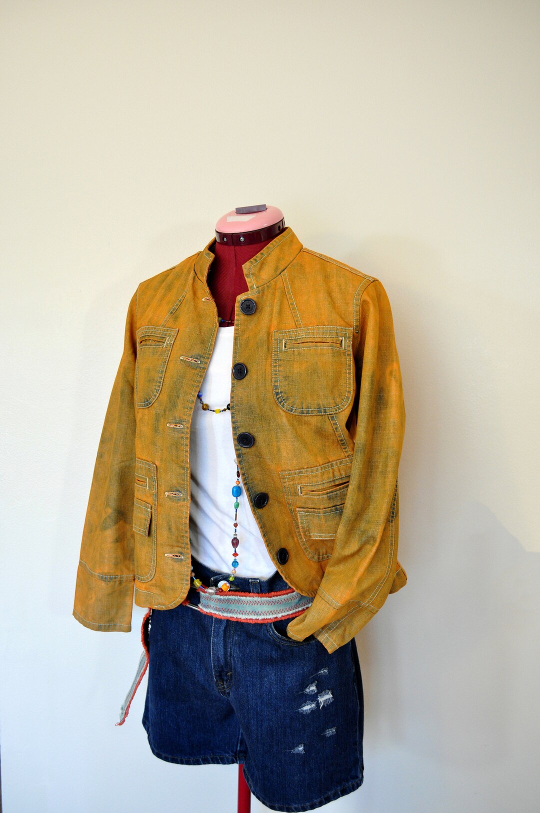 Pumpkin Womens Small Denim JACKET - Yellow Gold Dyed Upcycle Gloria ...