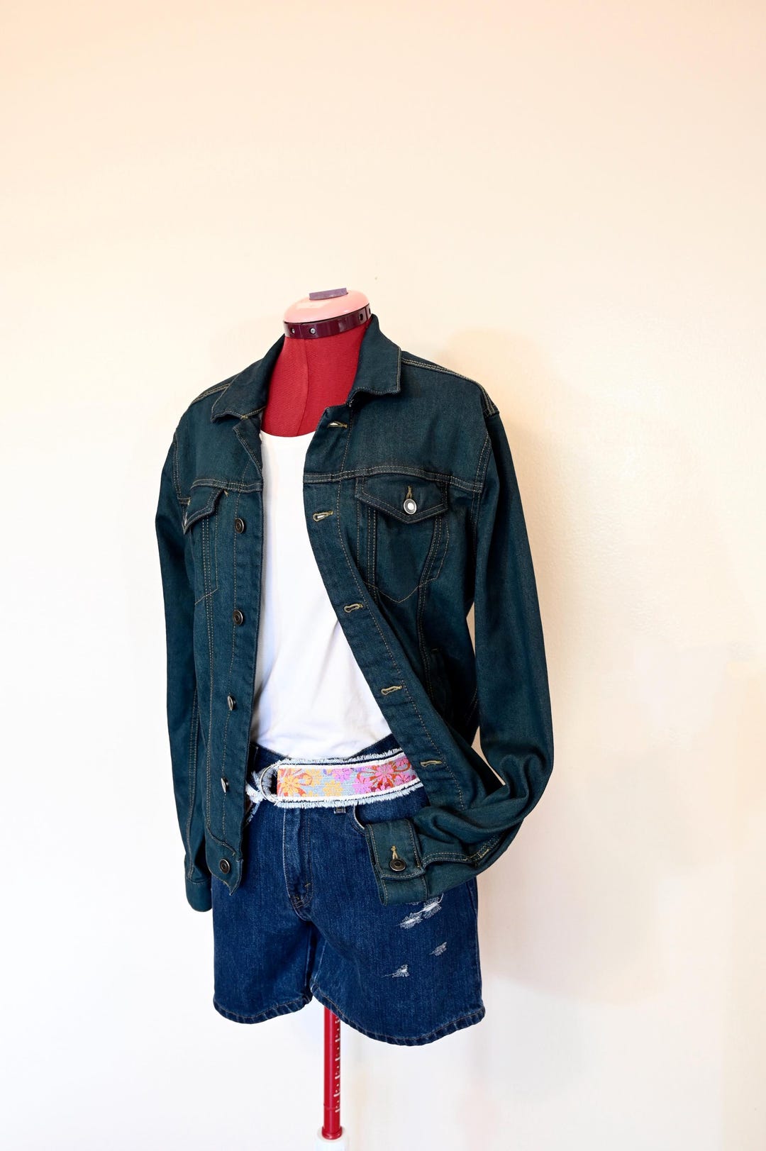 Dark Green Men's Small Denim JACKET - Emerald Dyed Upcycled George ...